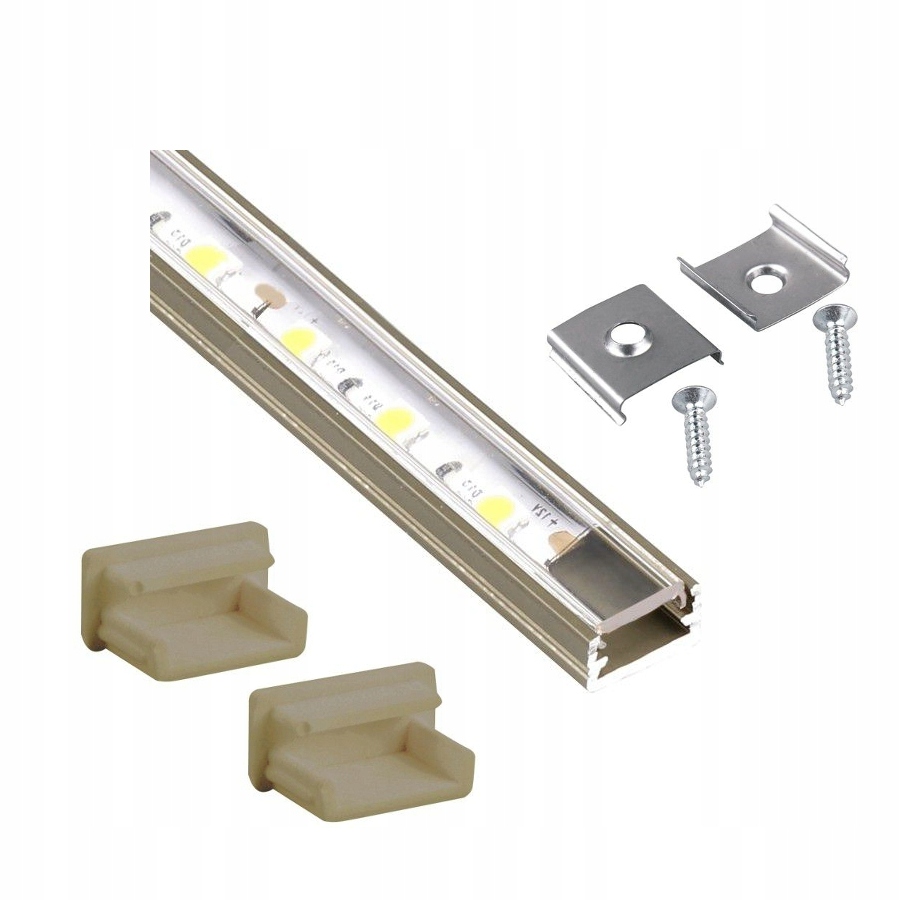 Profil LED Aluminiowy do Taśm 10mm Nawierzch Transparent Klosz 1m ...