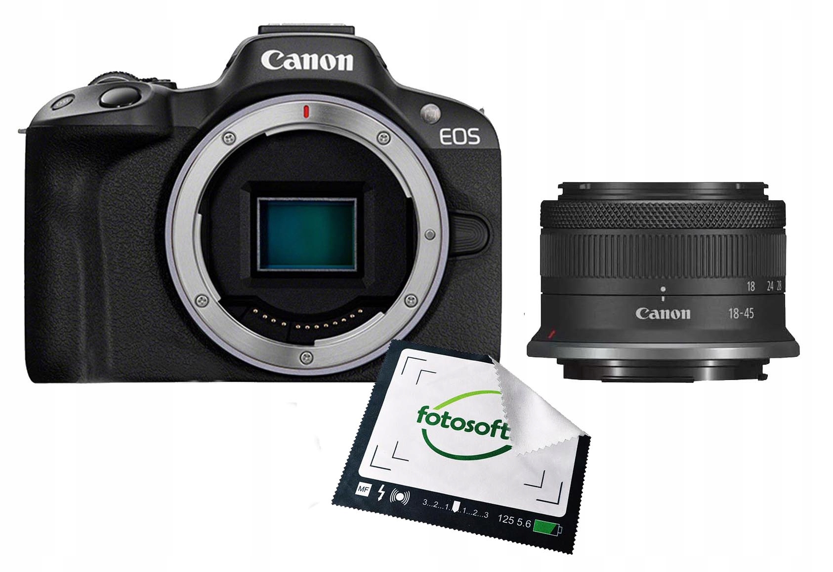 Canon EOS R50 + RF-S 18-45 mm f/4.5-6.3 IS STM • Cena, Opinie - Allegro