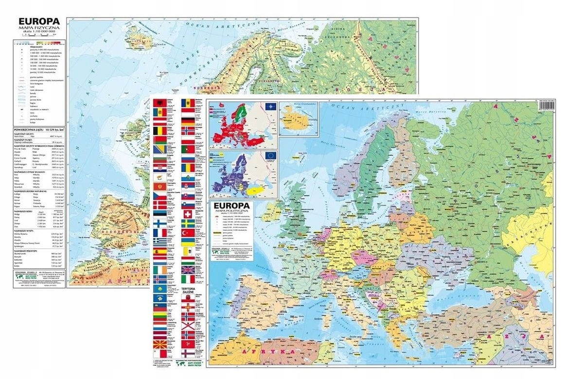 EUROPA MAPA POLITYCZNA / FIZYCZNA PODRĘCZNA PLANSZOWA DWUSTRONNA 2025 ...