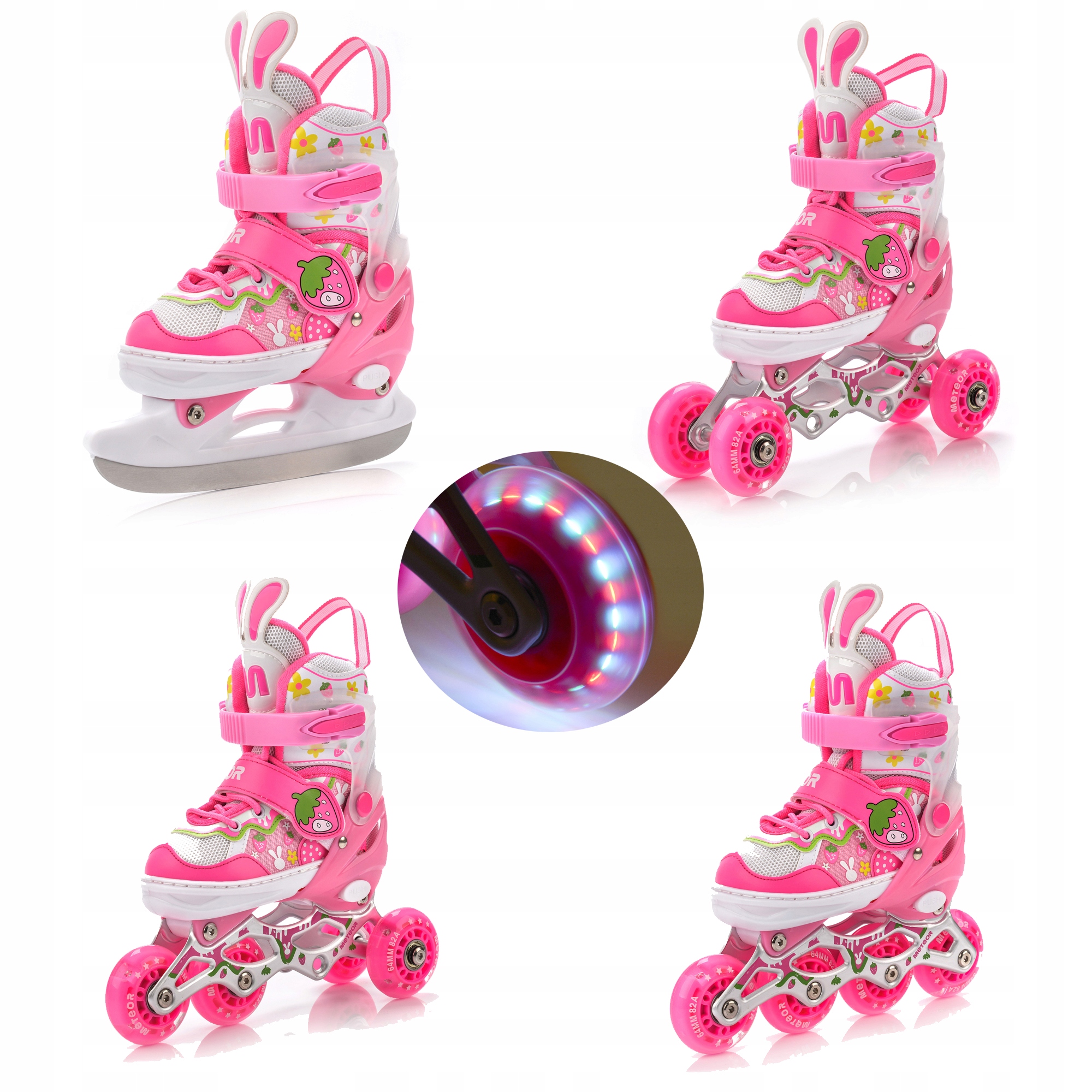Rolki 4w1 Meteor Bunny S 30-33 rolki łyżwy wrotki rolko-wrotki koła LED ...