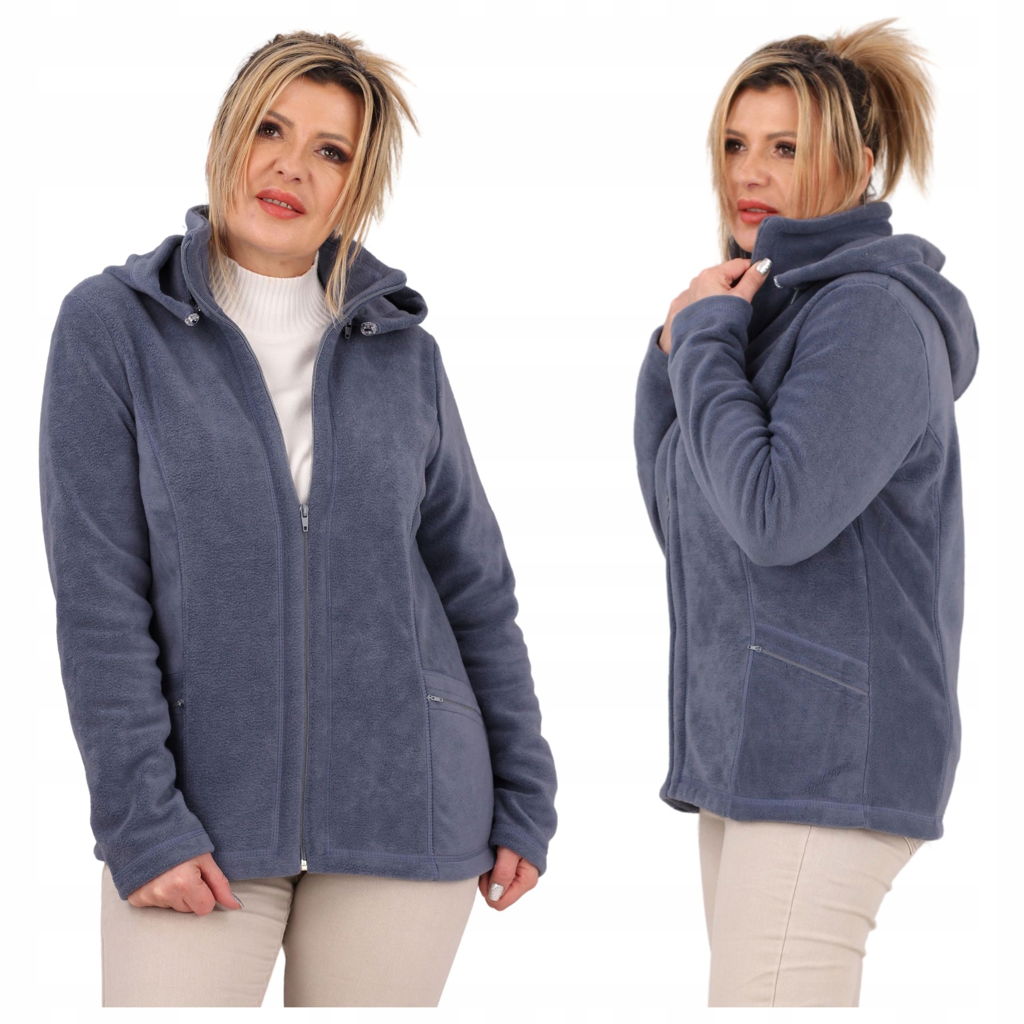 BLUZA POLAROWA DAMSKA Z KAPTUREM KIESZENIE ROZPINANA POLSKI PRODUCENT ...