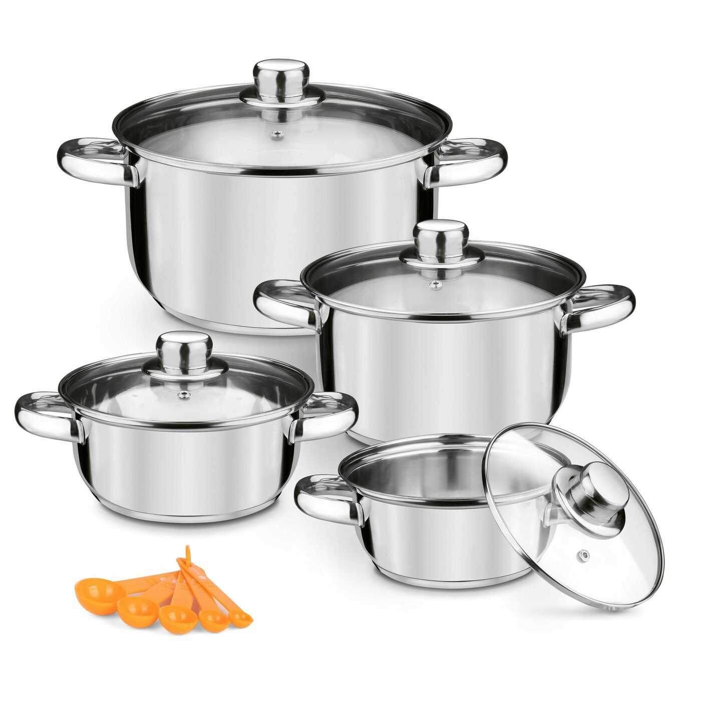 ZESTAW garnków komplet 4 GARNKI INDUKCJA GAZ stal nierdzewna POKRYWKI ...