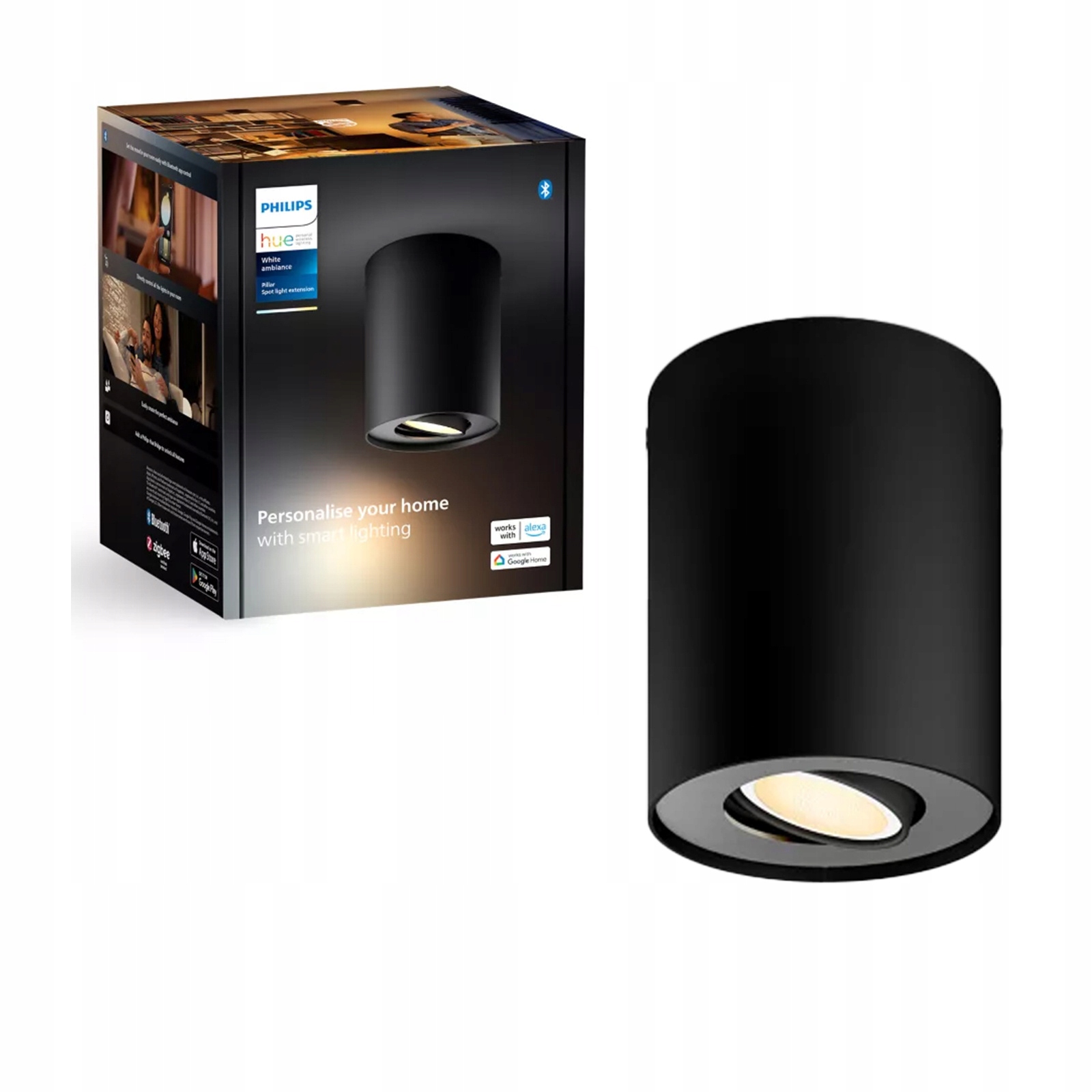 Oprawa Sufitowa Natynkowa LED Spot Pillar Czarny 4.2W CCT PHILIPS HUE ...