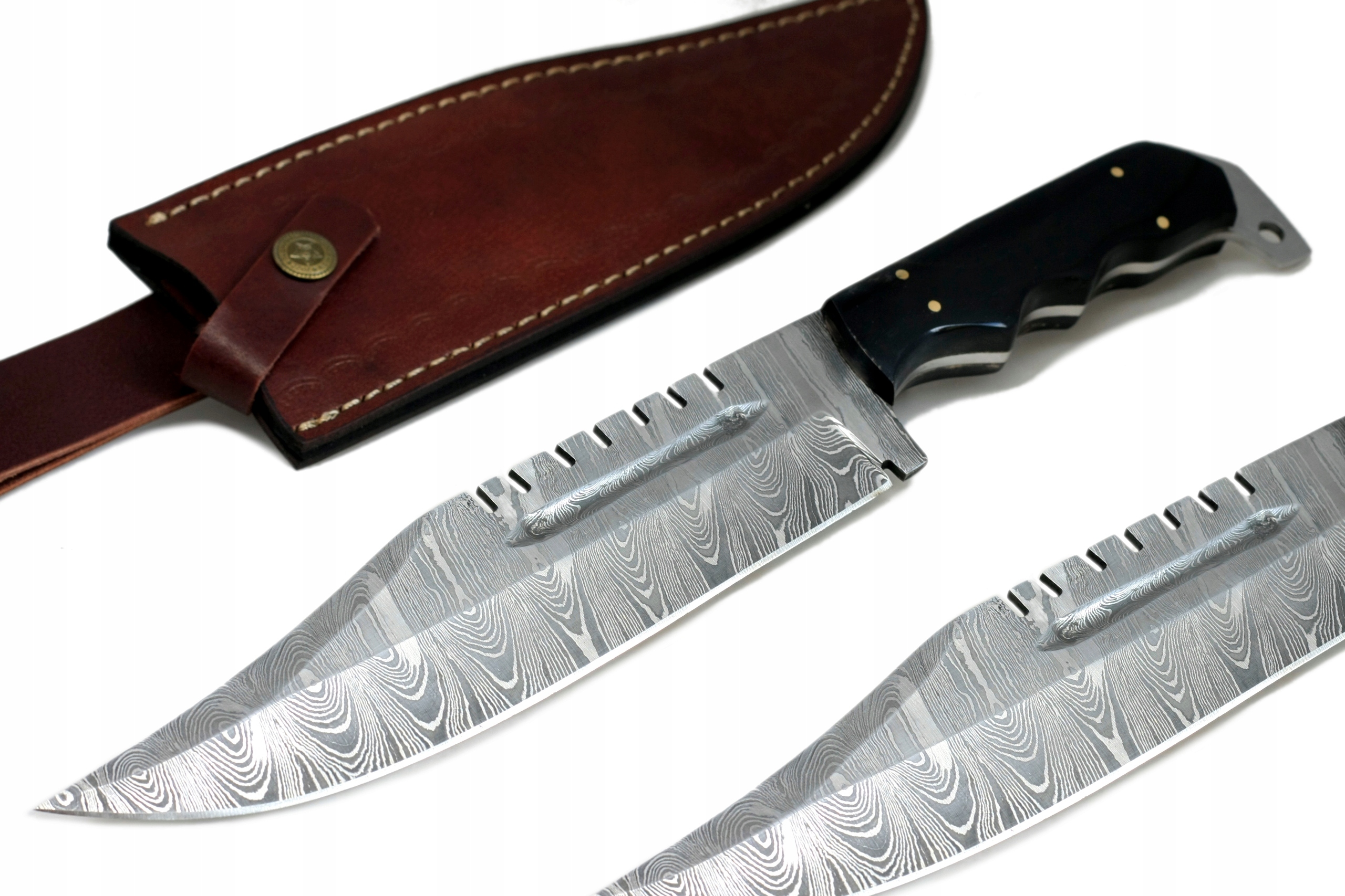 Nóż taktyczny myśliwski Bowie survival stal damasceńska skórzane etui ... Nóż taktyczny myśliwski Bowie survival stal damasceńska skórzane etui ...
