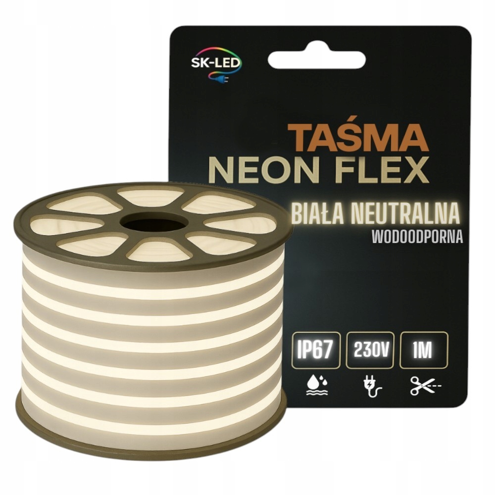 Taśma LED Neon LED Flex IP67 230V 8x16 8W Neutralna Wodoodporna 4000K ...