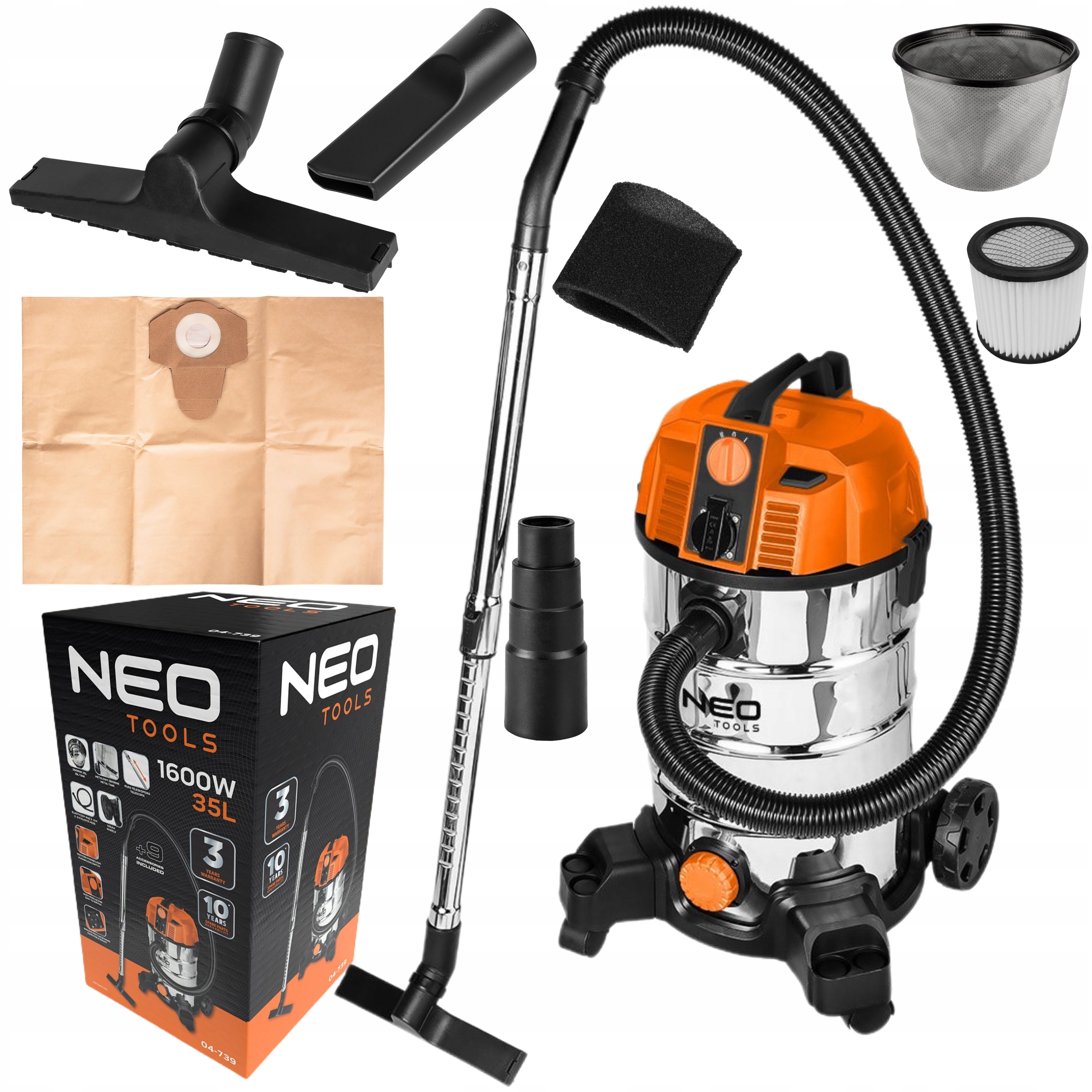 NEO TOOLS ODKURZACZ 1600W 35L NA SUCHO I MOKRO DO GIPSU + OSPRZĘT 04 ...