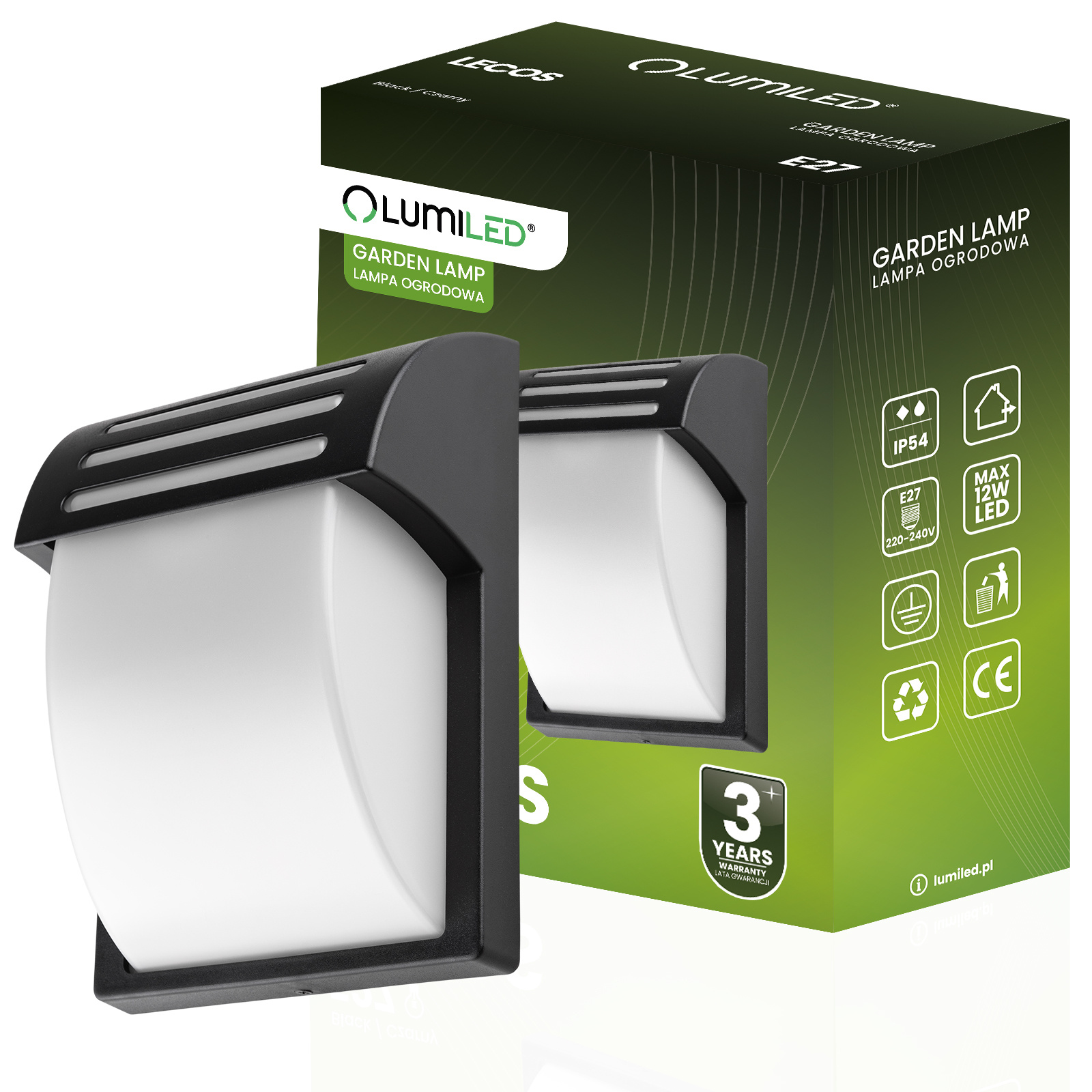 LAMPA ELEWACYJNA LED E27 ZEWNĘTRZNA ŚCIENNA CZARNA KINKIET OGRODOWY ...