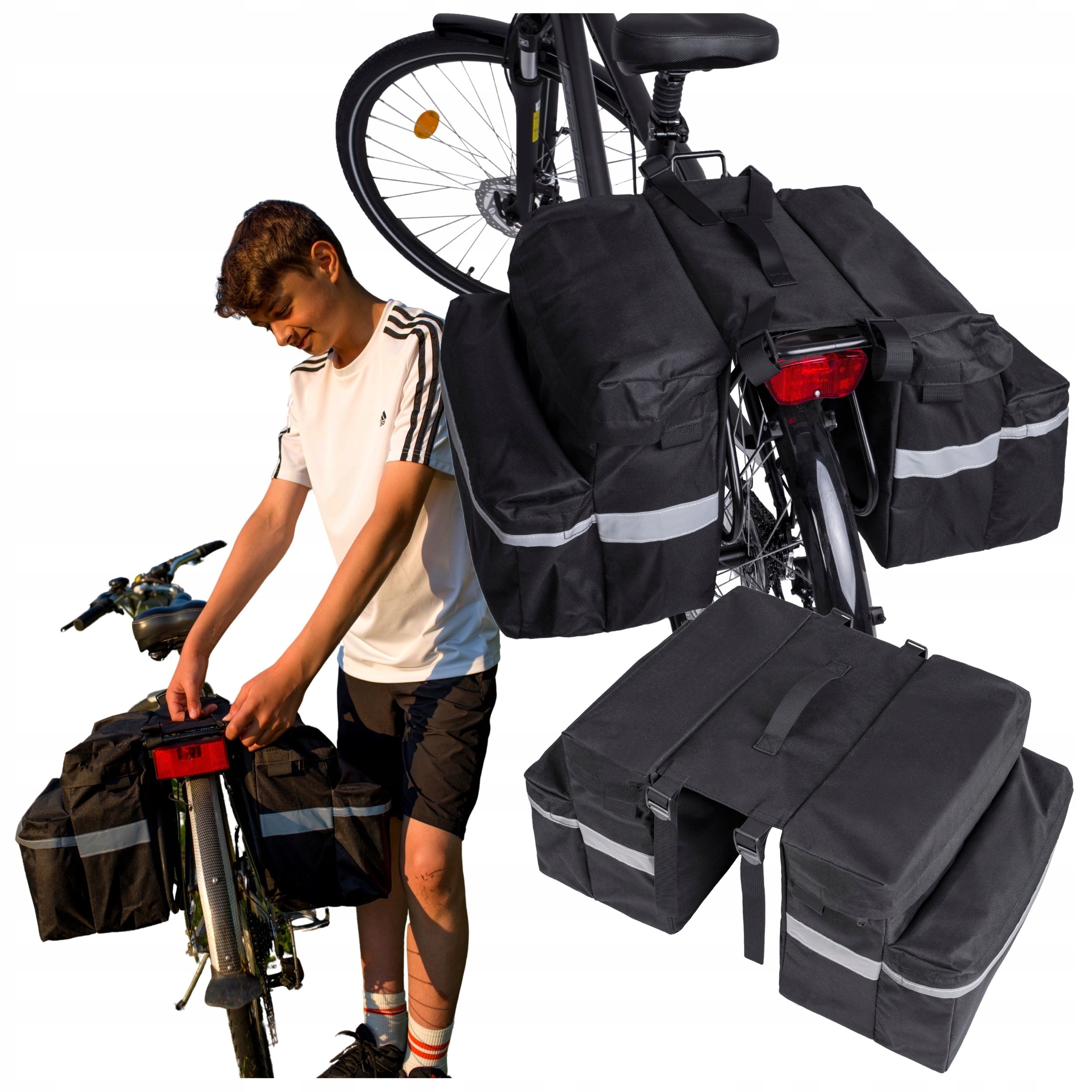 SAKWA ROWEROWA DWUKOMOROWA PODWÓJNA NA ROWER BAGAŻNIK ROWEROWA POJEMNA ...