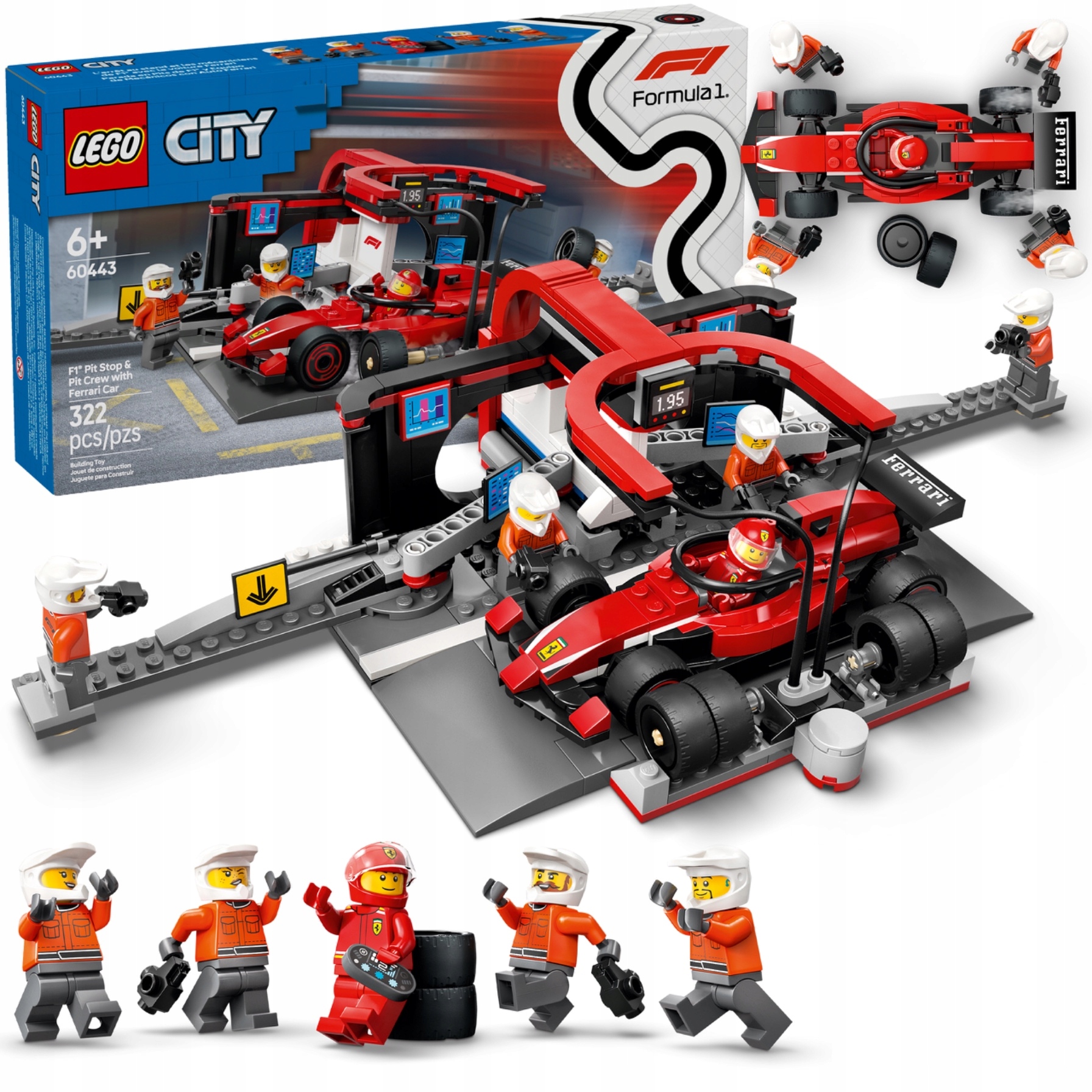 LEGO City 60443 F1 Pit stop i mechanicy z bolidem Ferrari Formuła 1 ...