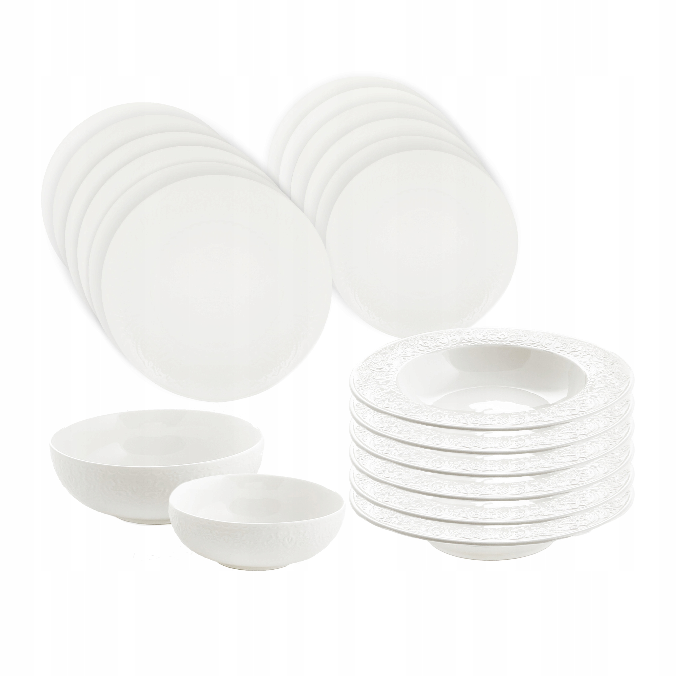 Komplet Zestaw Serwis Obiadowy Elegancki Okrągły Białe Talerze Dla 6 ...