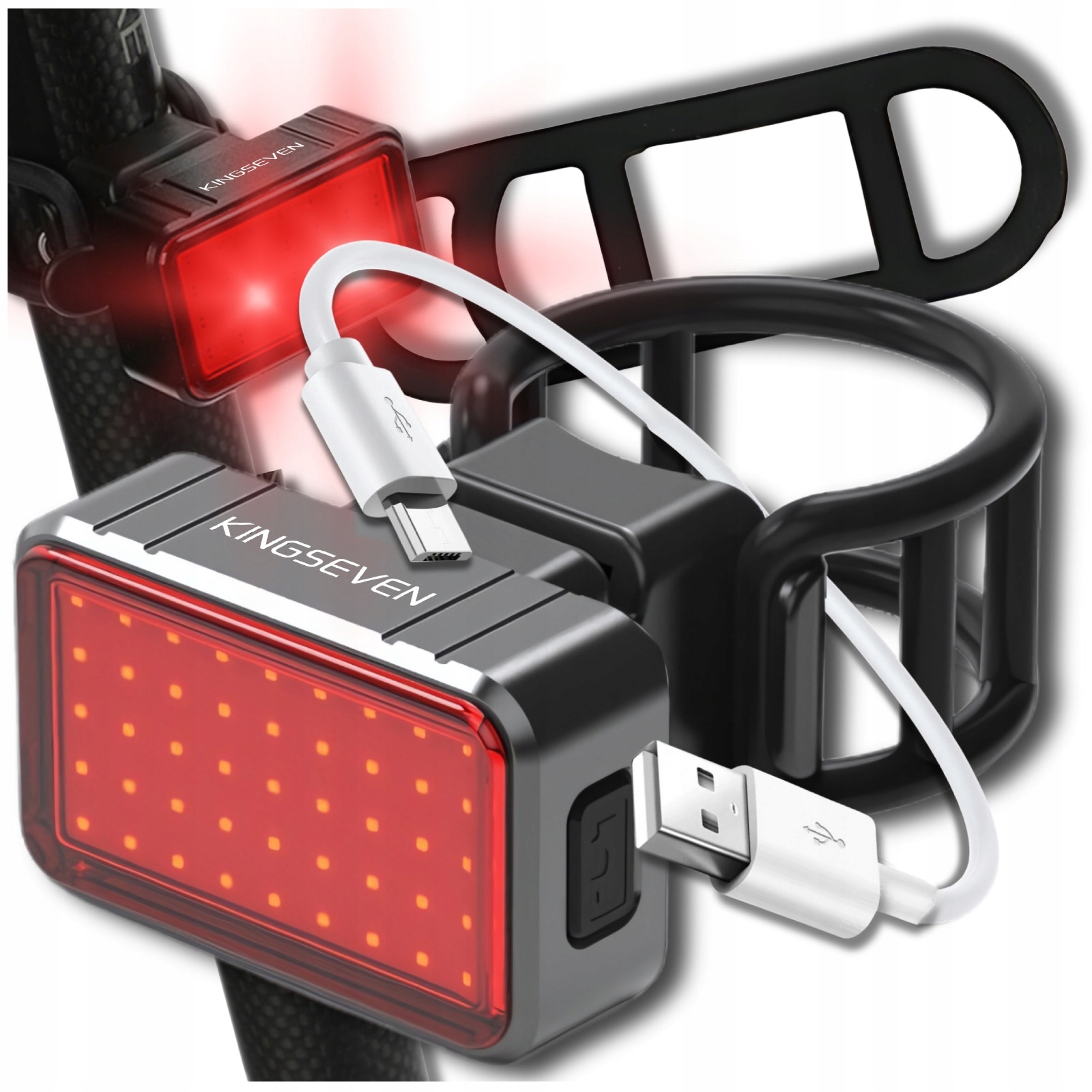 LAMPKA ROWEROWA TYLNA LED 60lm 3 TRYBY USB LATARKA WODOSZCZELNA ...