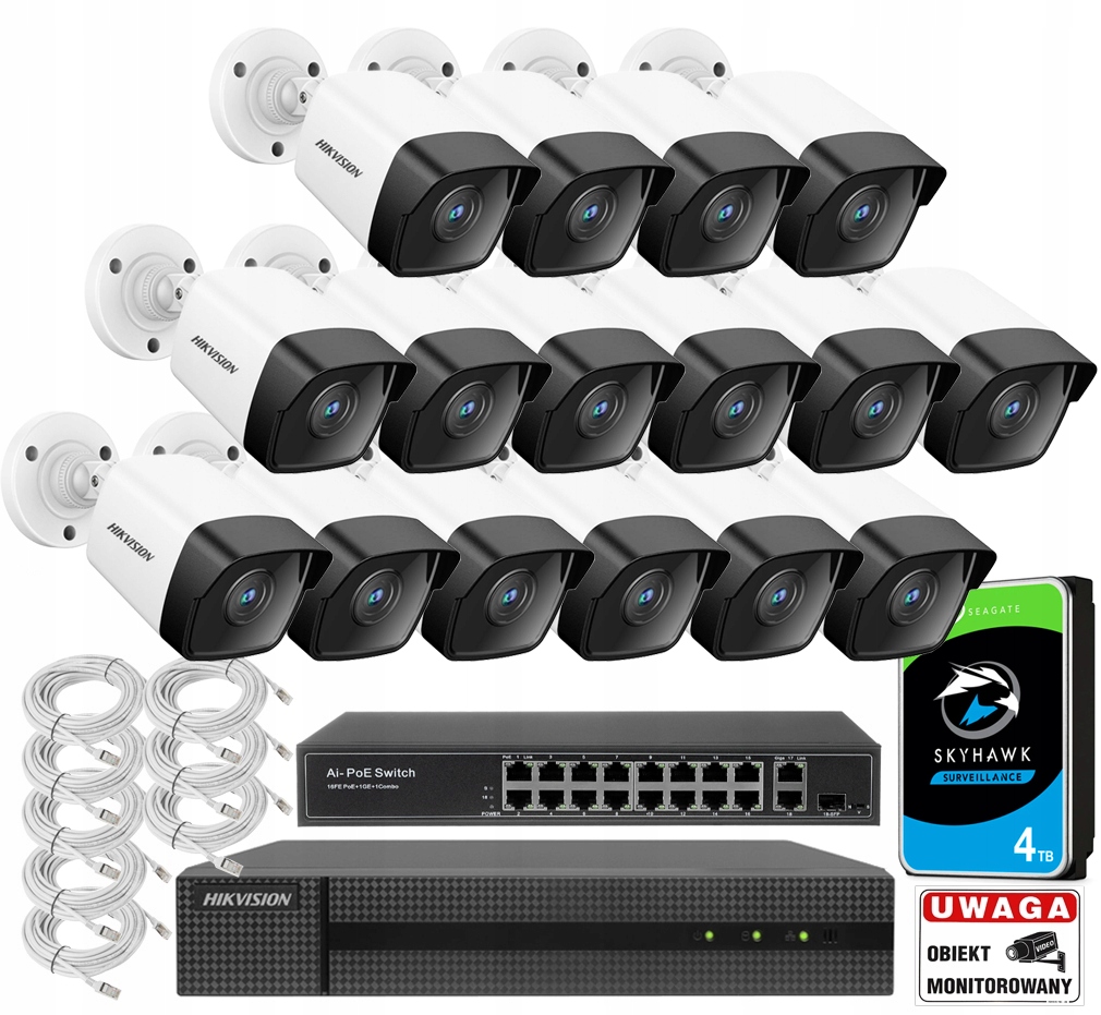 ZESTAW MONITORINGU HIKVISION 12 KAMER 4MPx IP POE - Sklep, Opinie, Cena ...