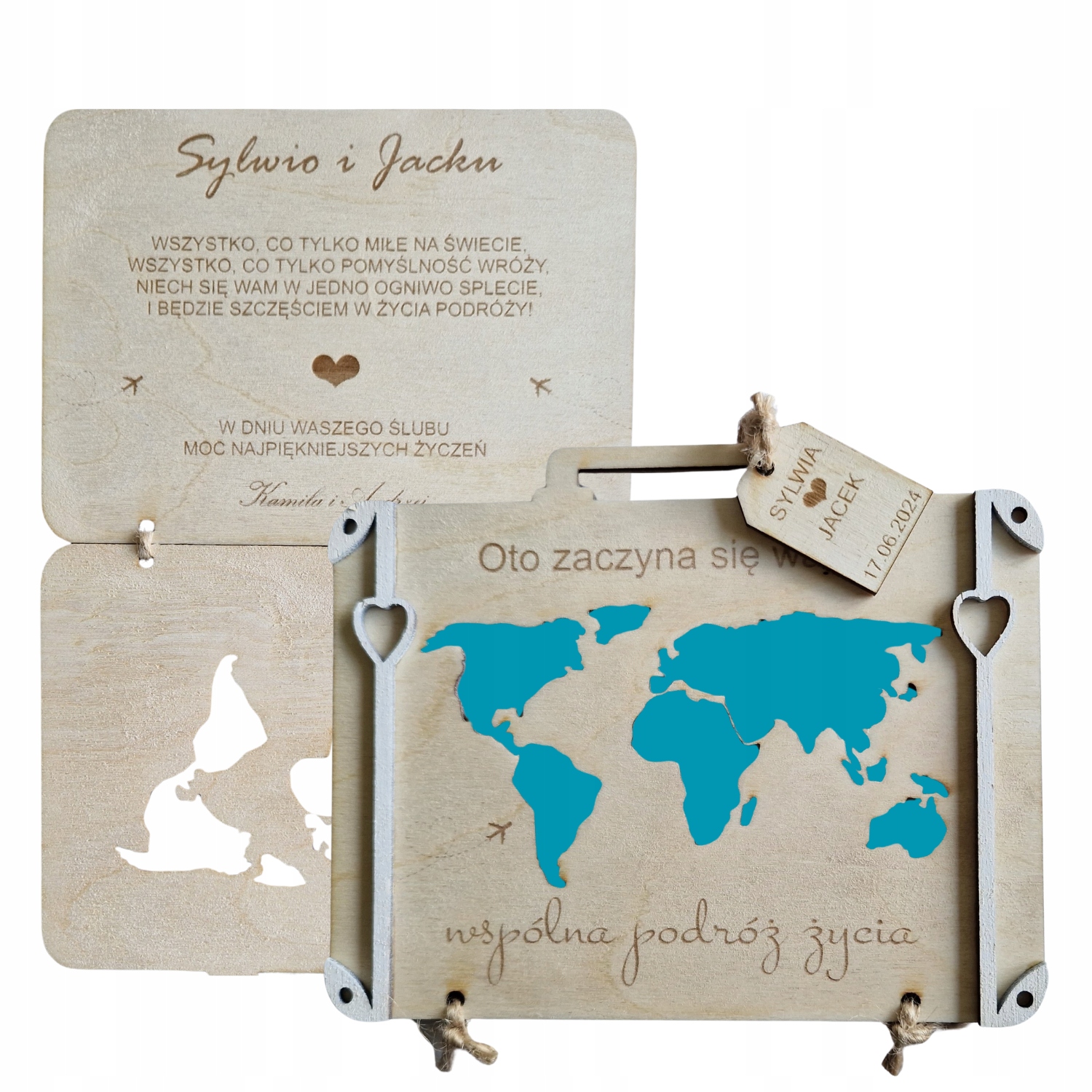 KARTKA DREWNIANA WALIZKA NA ŚLUB GRAWER PODRÓŻ PIENIĄDZE PREZENT KOPERTA • Cena, Opinie ...