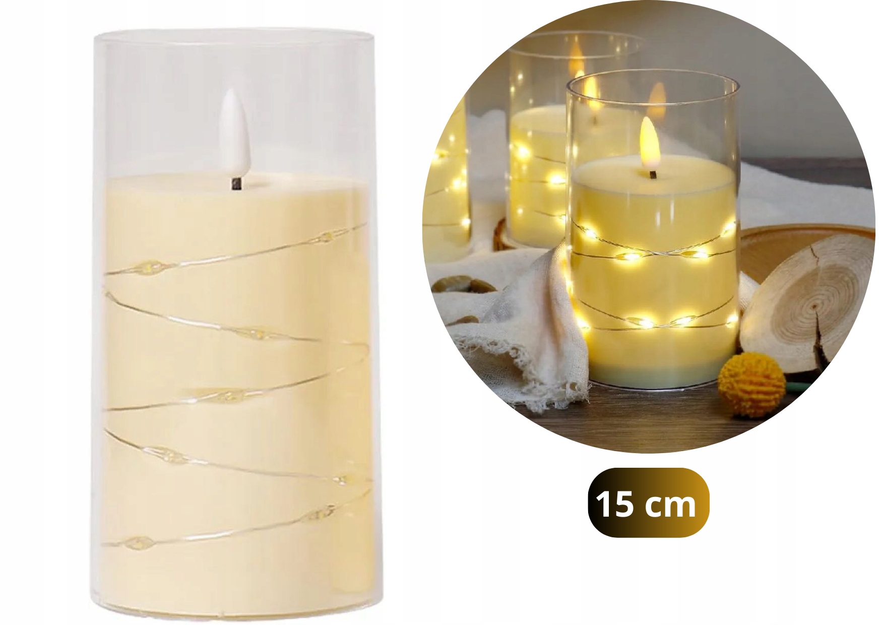 ŚWIECZKA z łańcuchem LED EFEKT PŁOMIENIA ŚWIECA WKŁAD NA BATERIE EKO ...