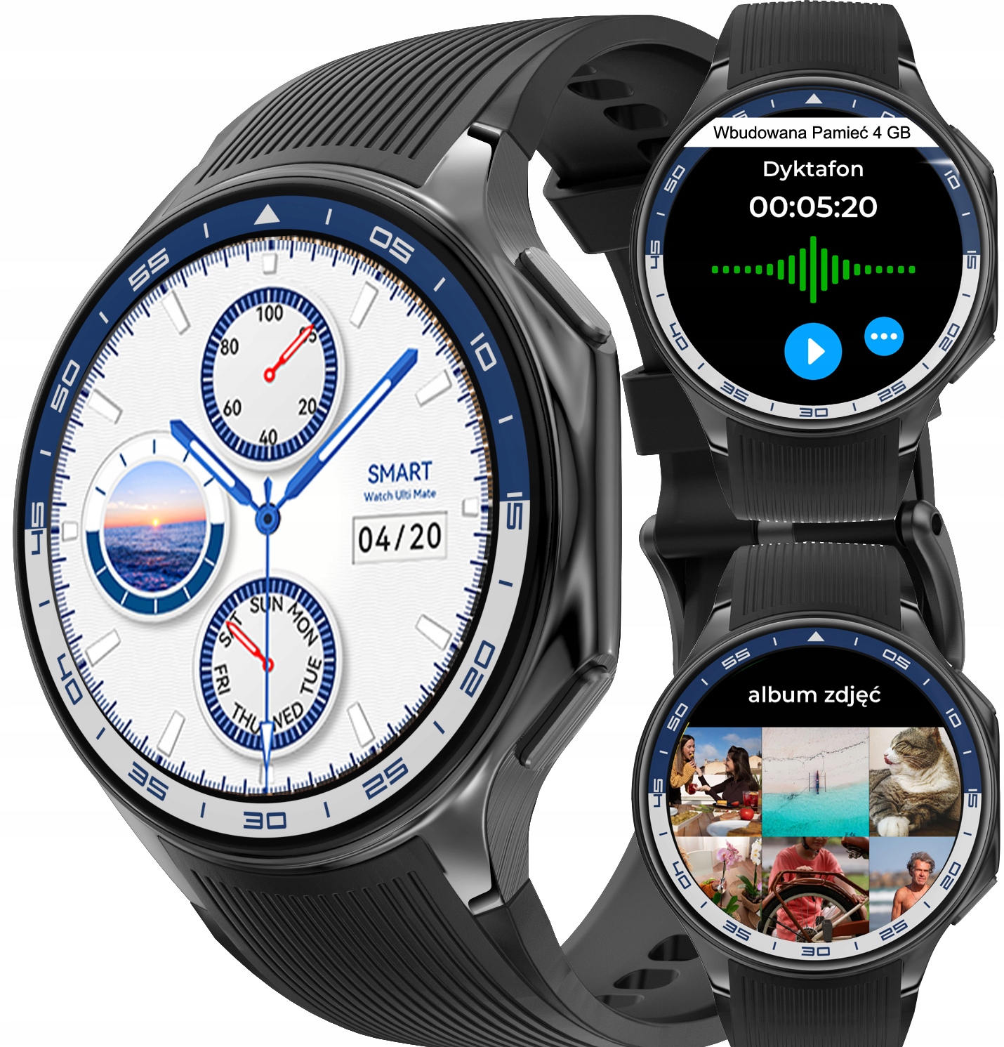 ZEGAREK SMARTWATCH 4 GB DYKTAFON ZDJĘCIA VIDEO MP3 AMOLED BLUETOOTH 5.3 ...