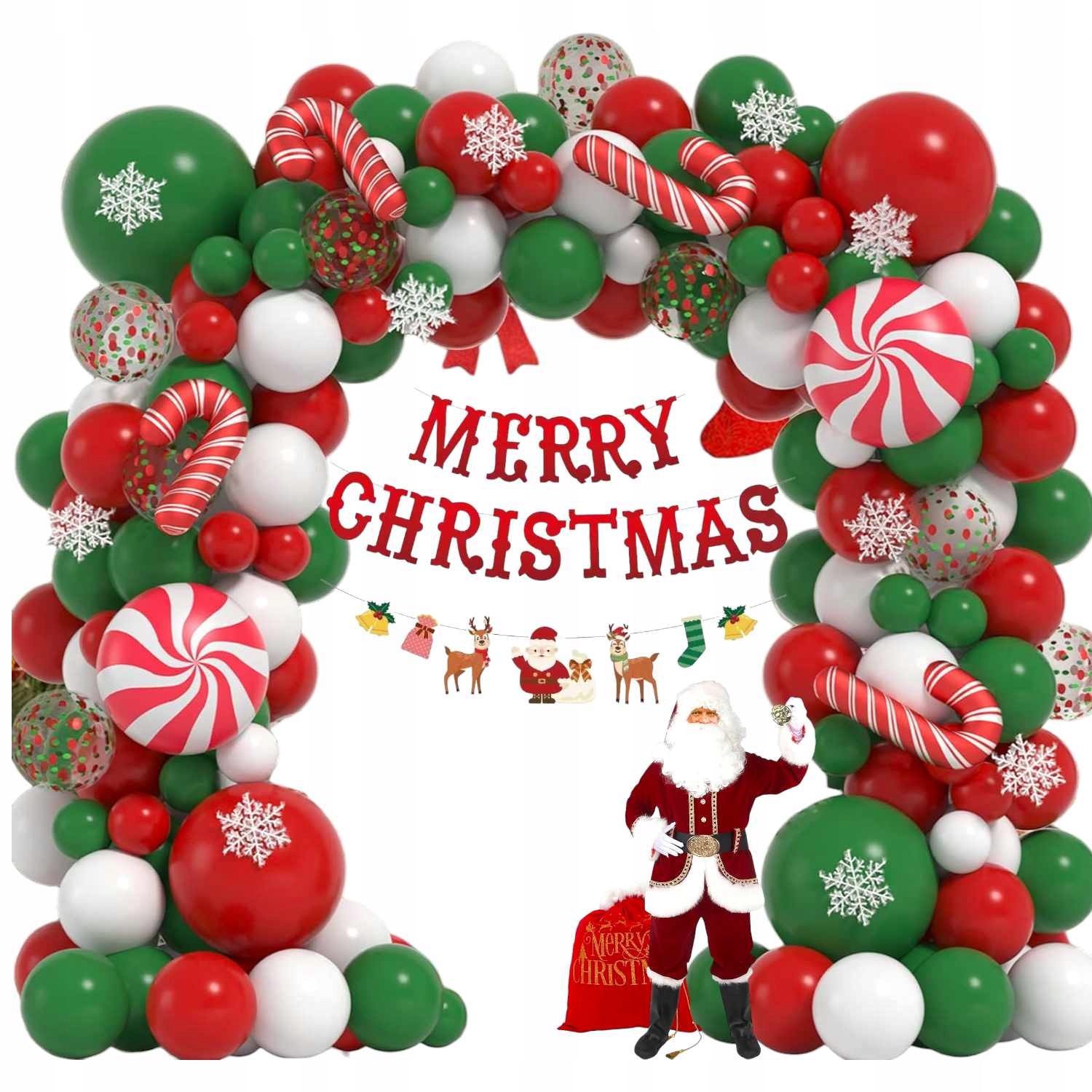 GIRLANDA BALONOWA ŚWIĄTECZNA ŁUK MERRY CHRISTMAST ZIELONO CZERWONY RÓZGI Ś8 14710475303 - Allegro.pl