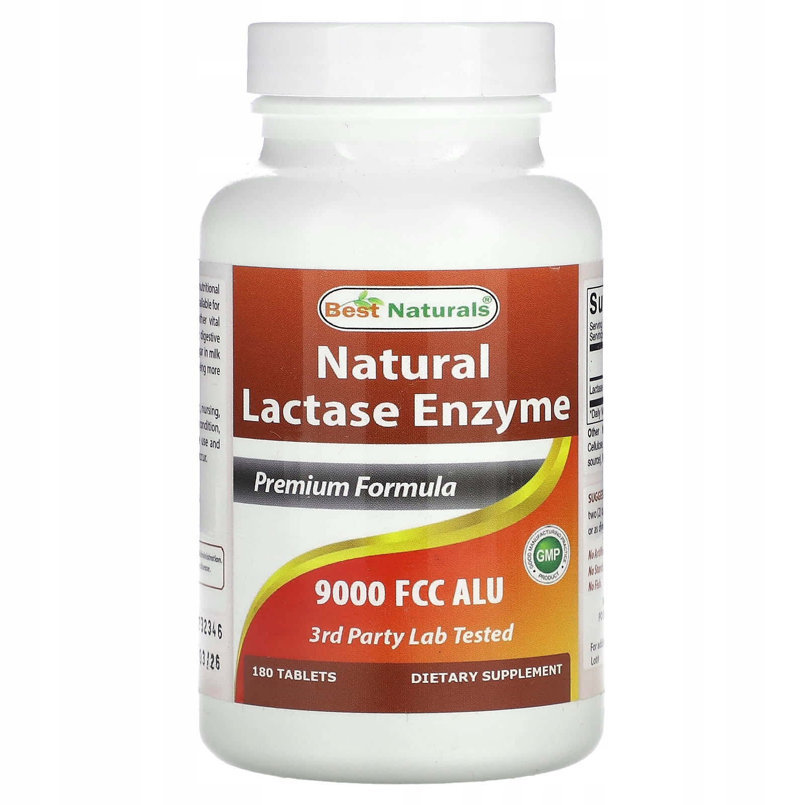 Best Naturals, Natural Lactase Enzyme, 9,000 FCC ALU, 180 Tablets ...