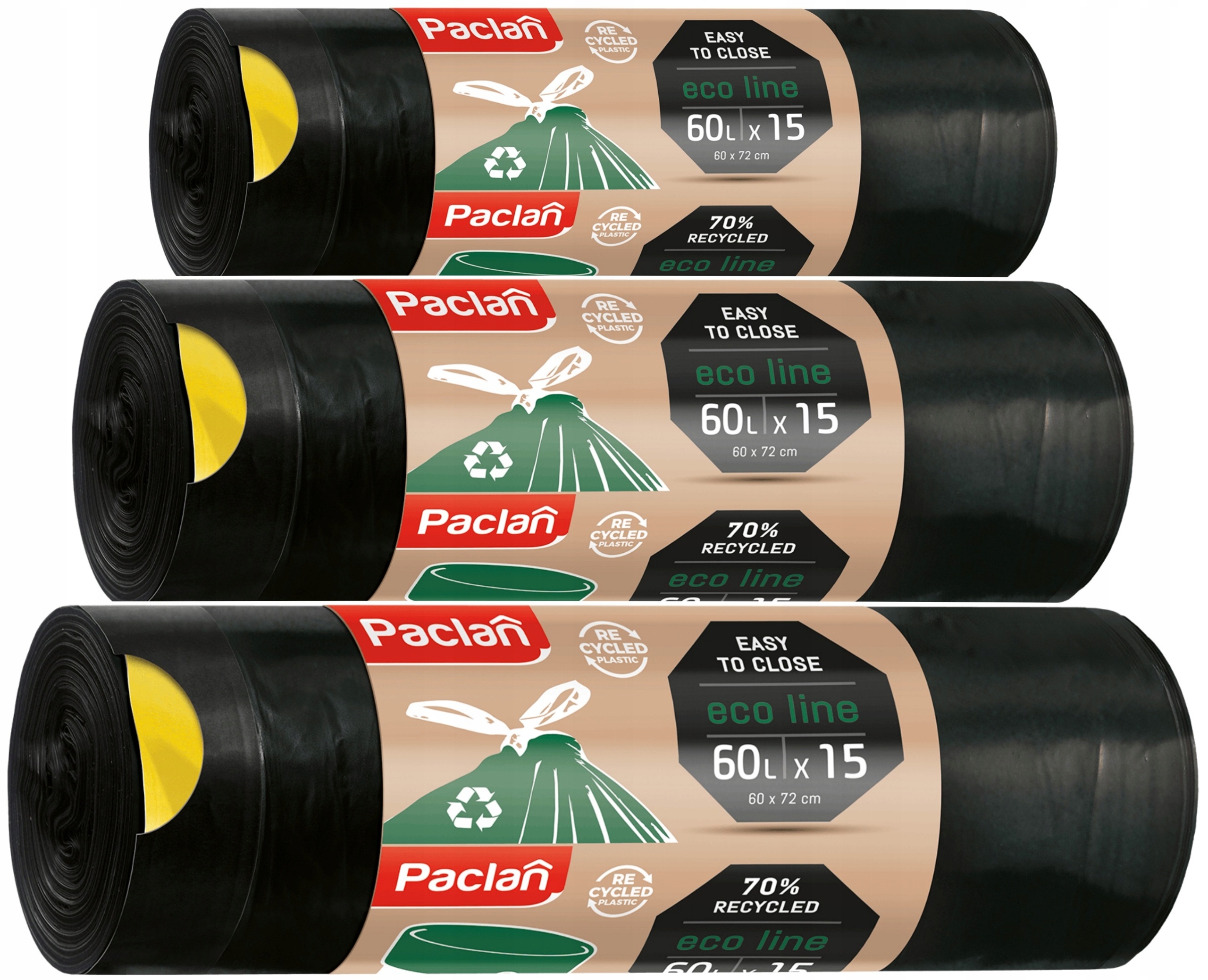 Worki Na Smieci ECO-LINE 60L 45 szt PACLAN 3 rolki 13195467970 - Allegro.pl