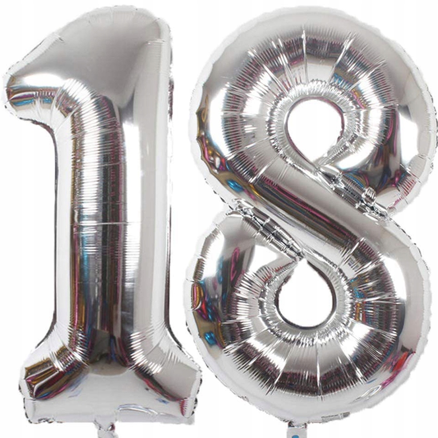 BALONY FOLIOWE SREBRNE CYFRY 18 URODZINY HEL 100cm 6975845051 - Allegro.pl