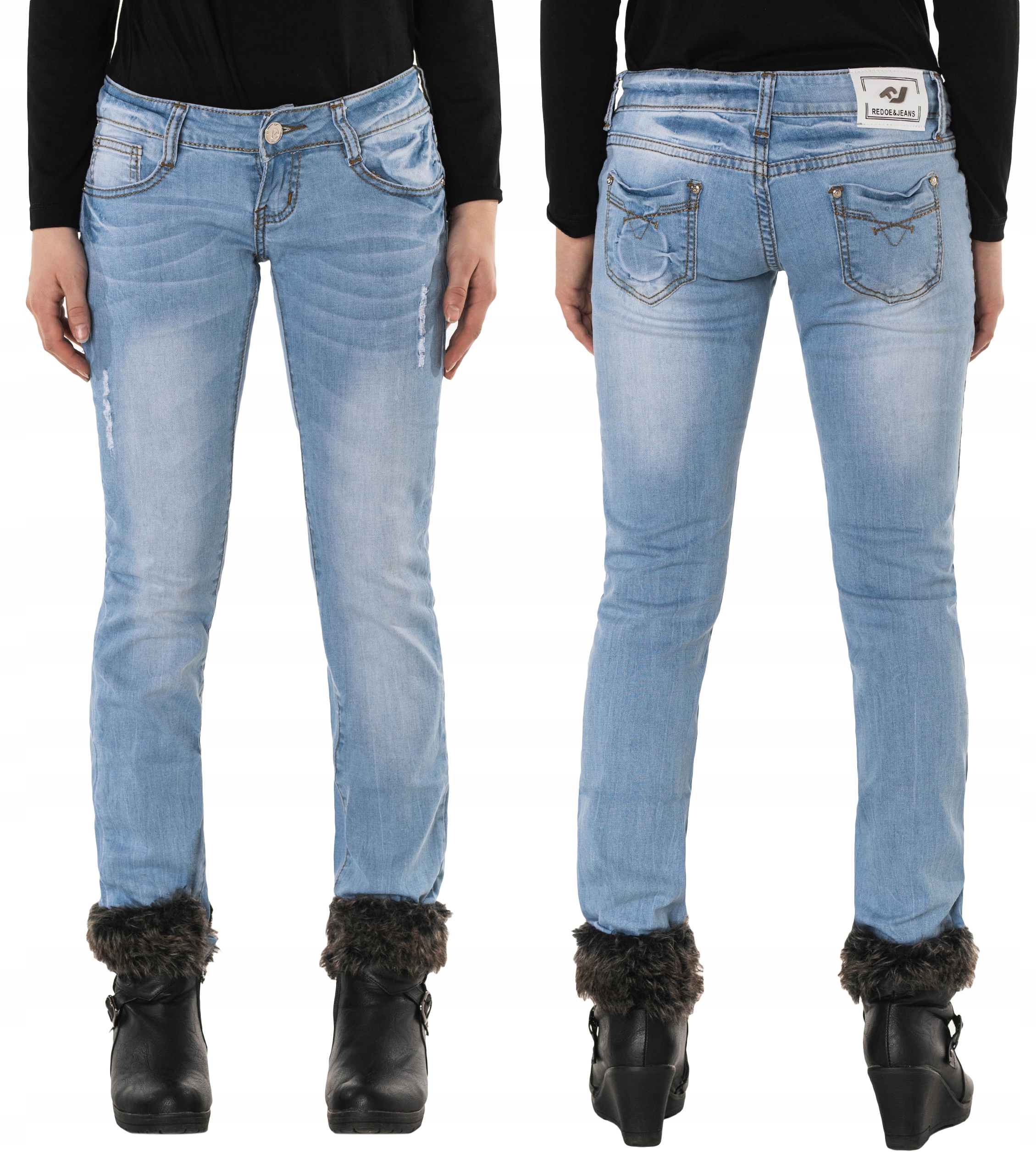 Spodnie Jeans Rurki Damskie Strecz Przetarcia Dziury REDOE Dżins 90097 ...