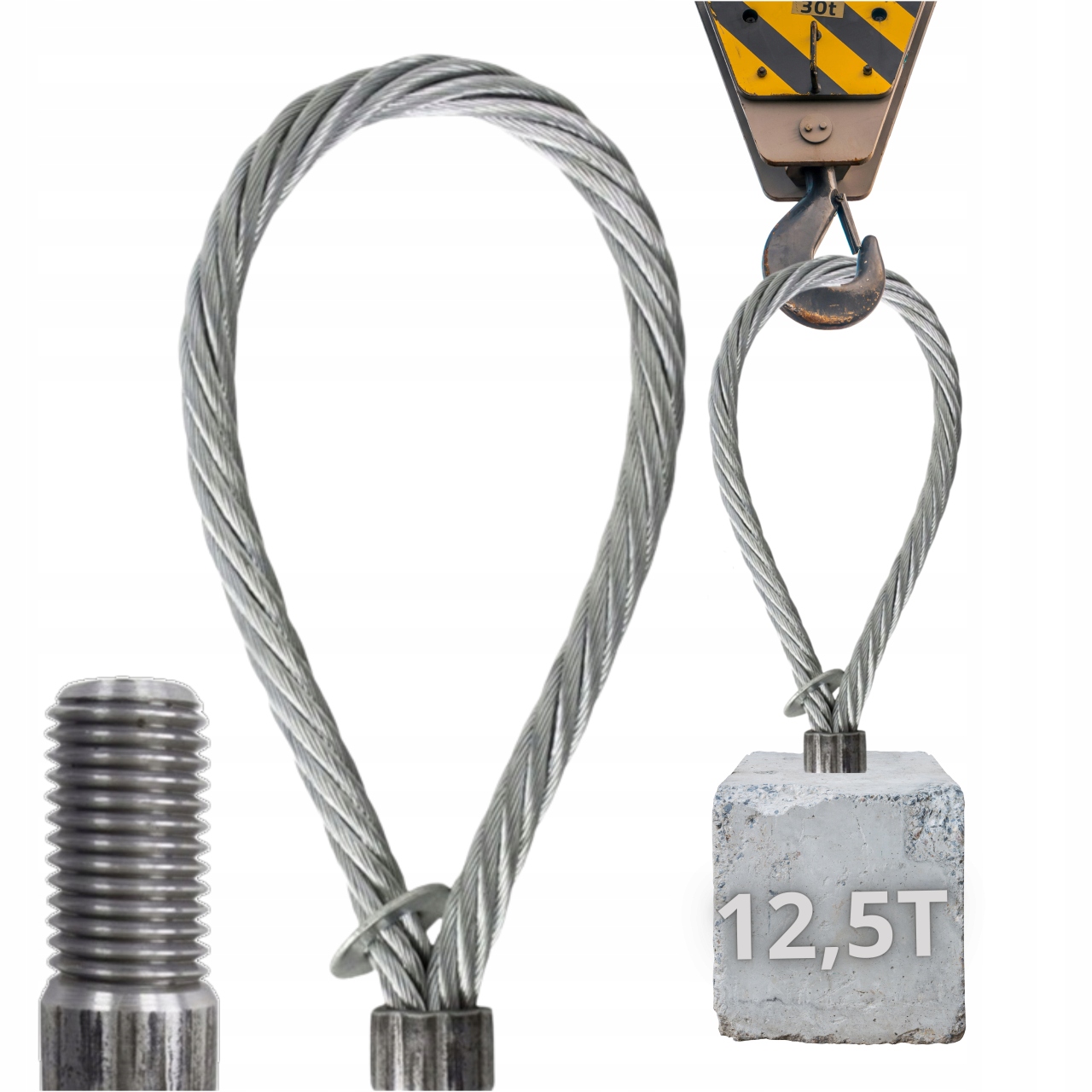 Pętla Linowa Transportowa RD52 12500kg Śruba z Uchem Linowym z Gwintem ...