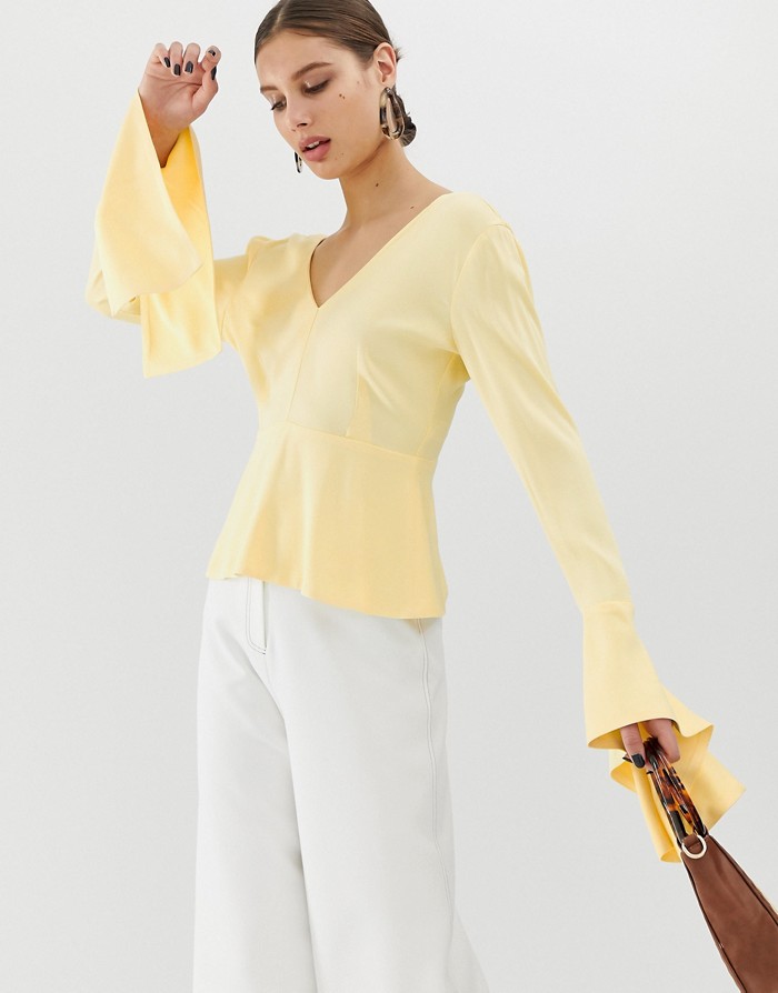 ASOS WHITE BLUZKA ROZSZERZANY RĘKAW GUZIKI (46) (5907853355477) • Cena ...