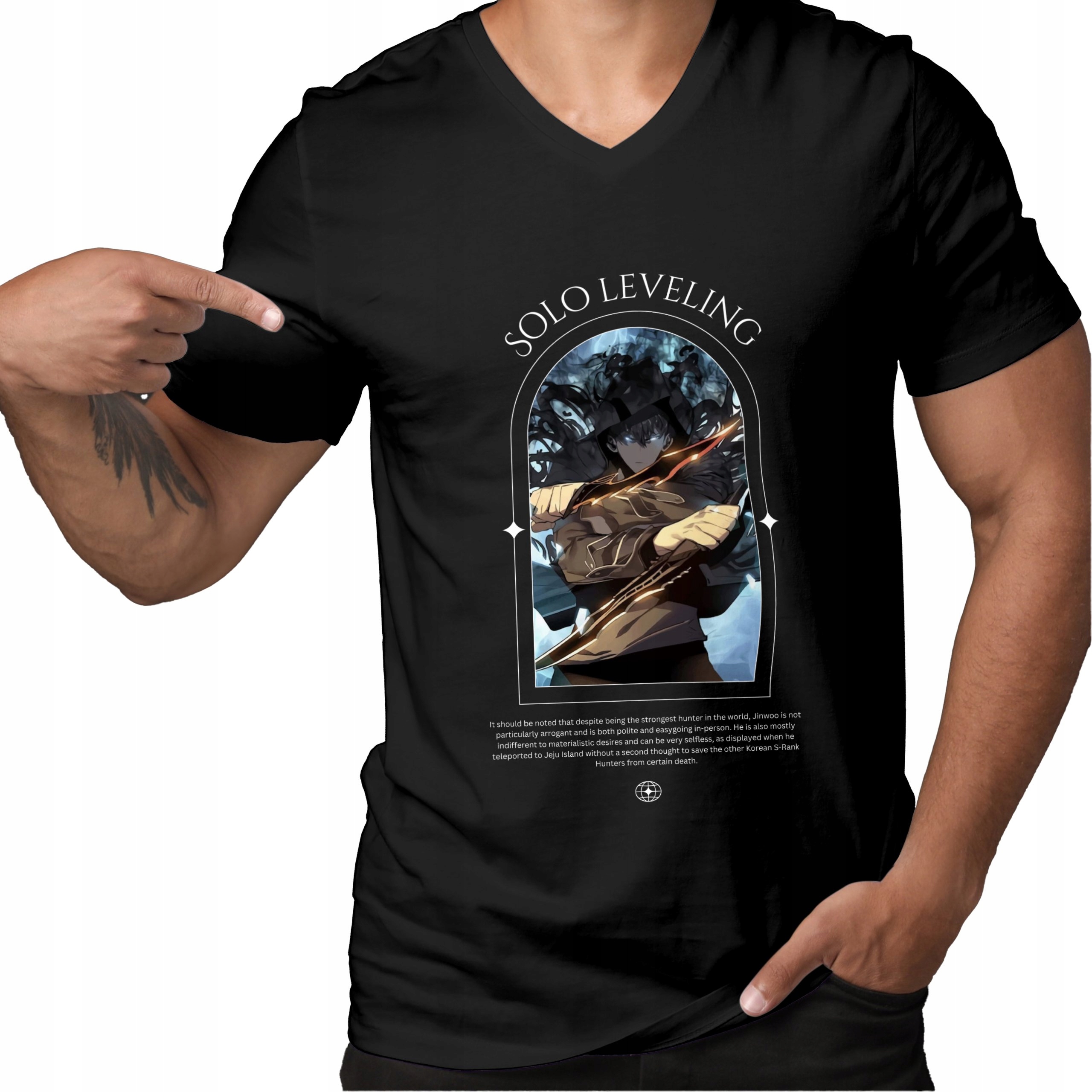 Fekete férfi póló Solo Leveling Ore dake Level Up nyomattal a Kenen ...