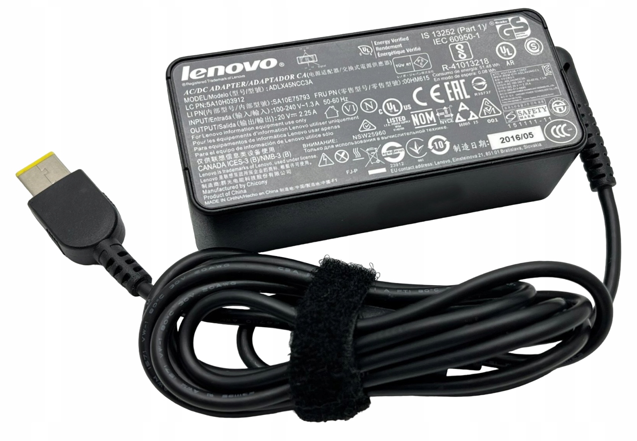 Zasilacz Ładowarka Lenovo 45W płaski wtyk 20V 2,25A Slim Tip Oryginalny ...