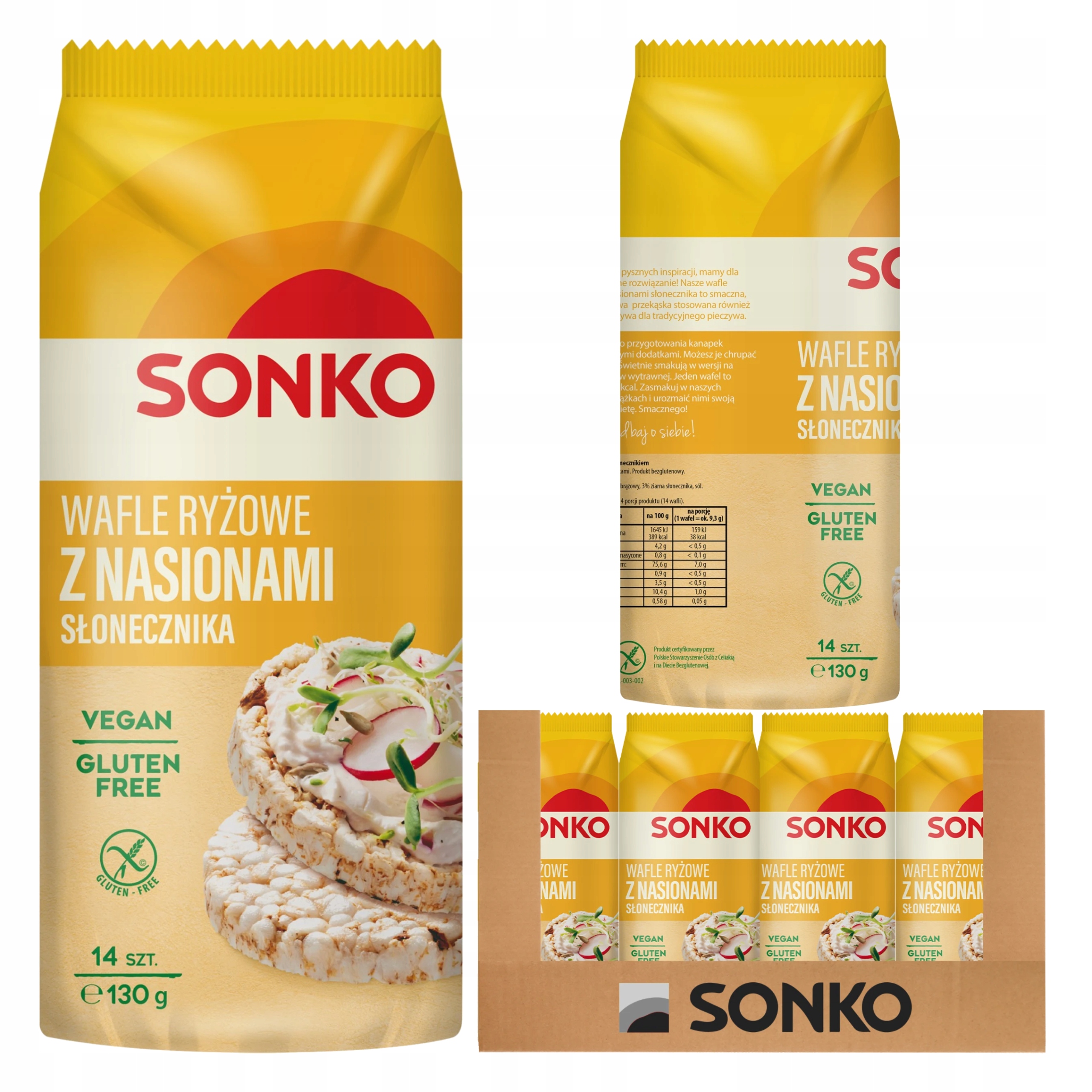 Sonko Wafle Ryżowe ze Słonecznikiem 130g x16 12370399332 - Allegro.pl