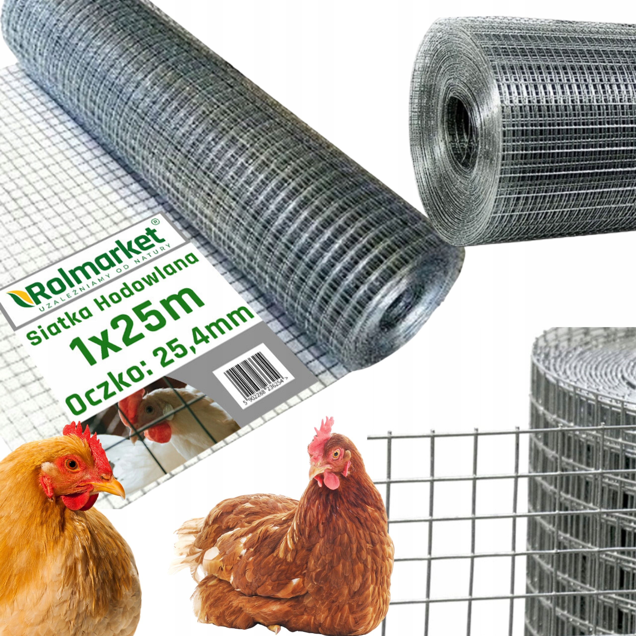 SIATKA HODOWLANA ocynk 1x25m na woliery dla kur ptaków woliere 25,4x25 ...