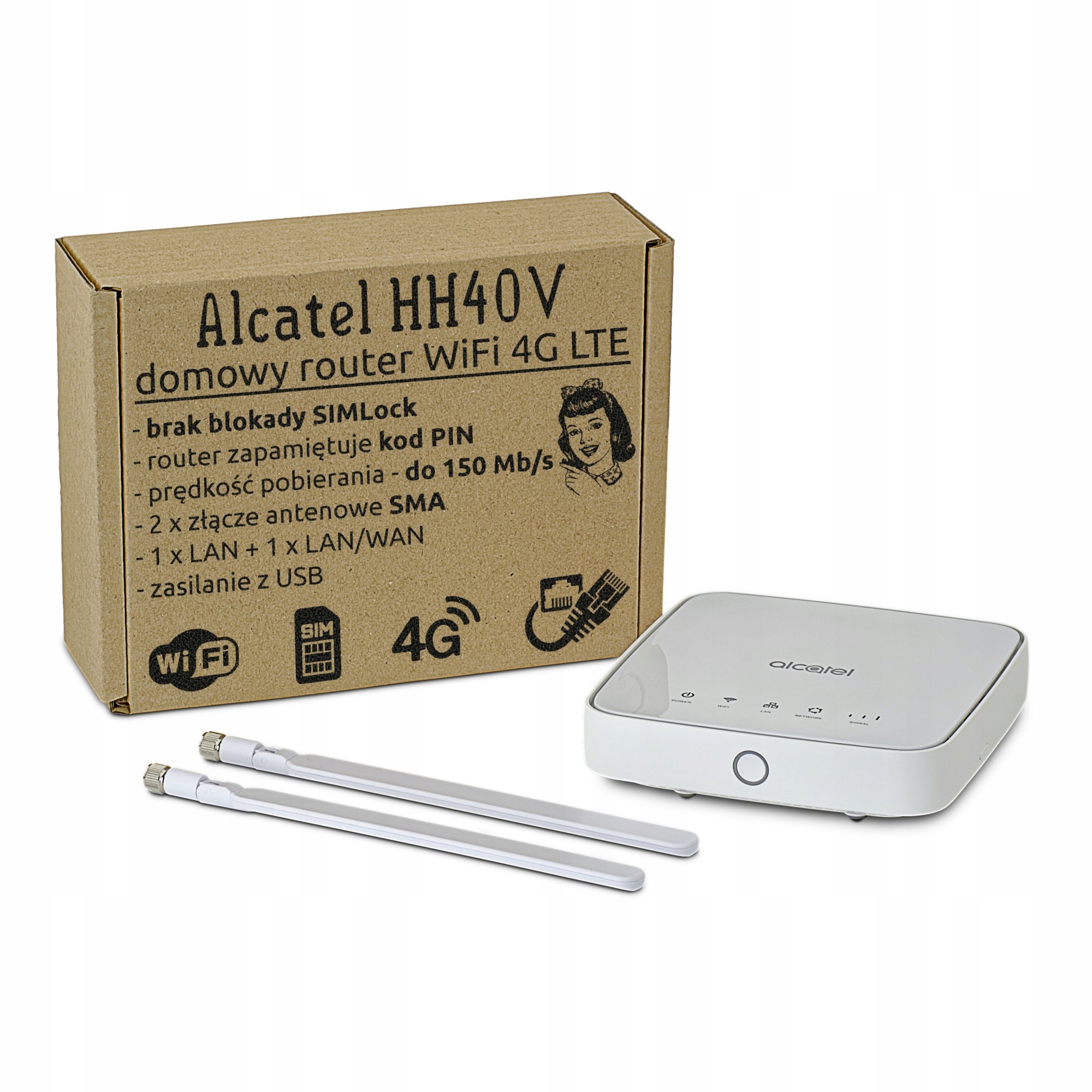 Router Alcatel HH40V Wi-Fi 4 modem LTE 4G cat4 150 Mbps internet domowy ...