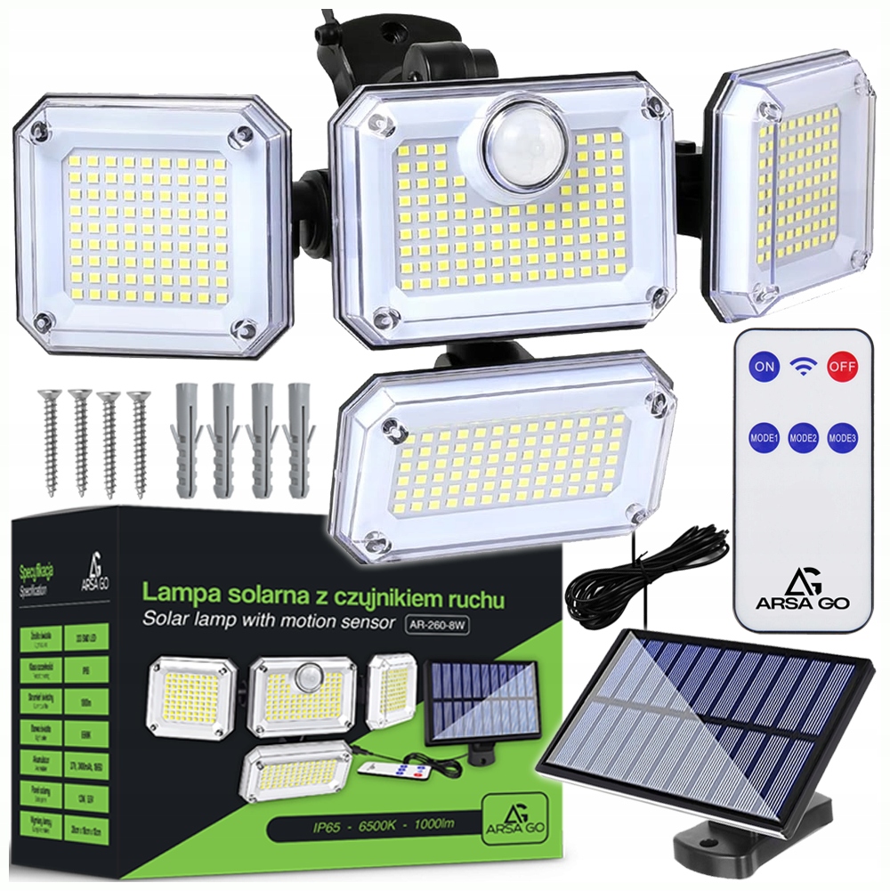 LAMPA SOLARNA OGRODOWA LED ZEWNĘTRZNA Z CZUJNIKIEM RUCHU 4w1 + KABEL 5m (5900415413950) • Cena ...
