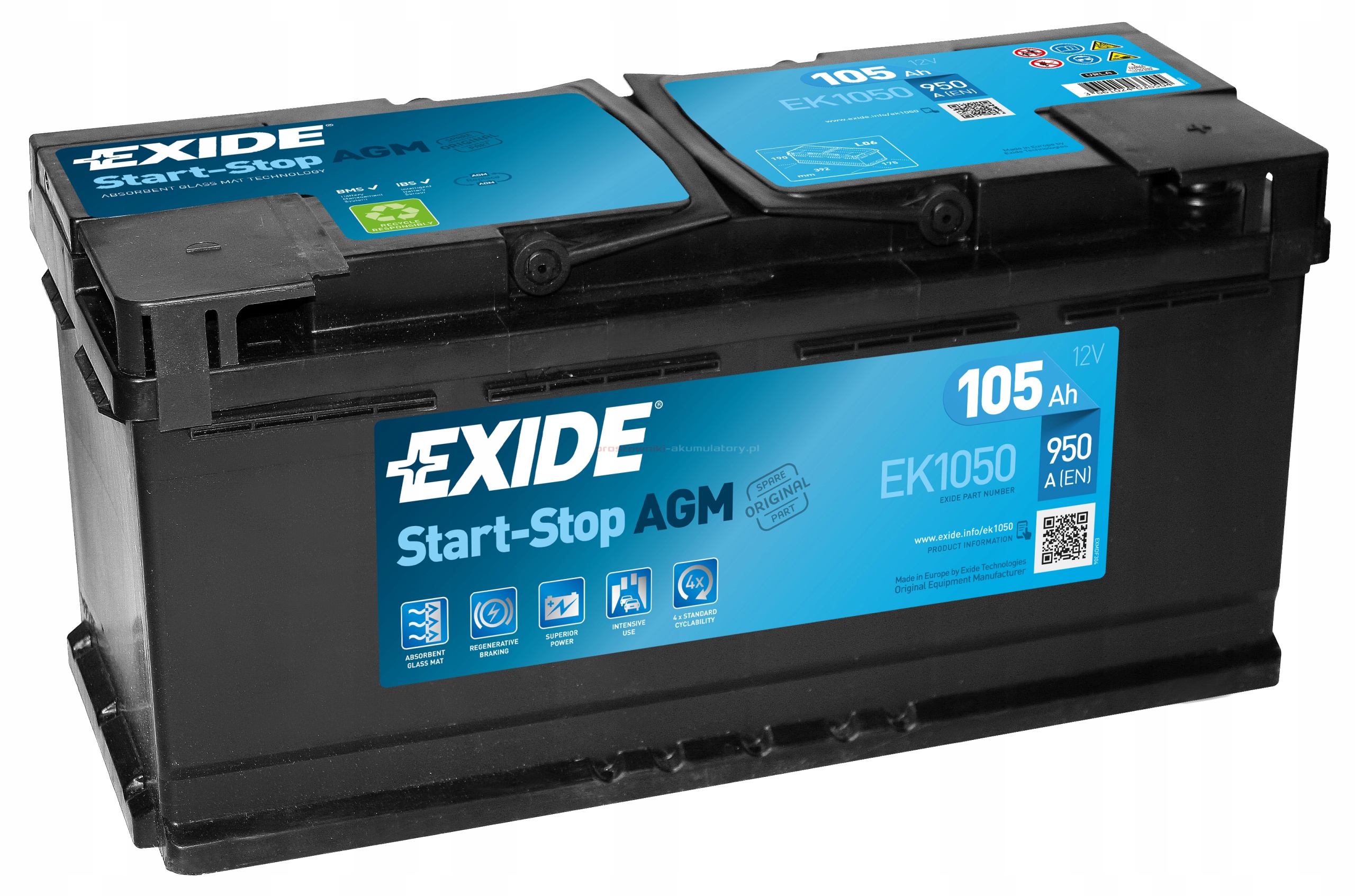 AKUMULATOR Exide AGM EK1050 START STOP 105Ah 950A 3661024036504 za 1000 ...
