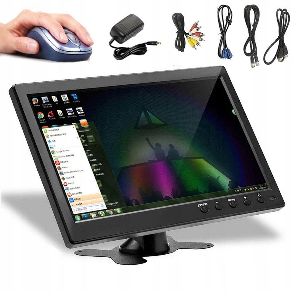 MONITOR LED 10 CALI HD Z HDMI VGA AV BN 12V EKRAN LCD CZARNY - Allegro
