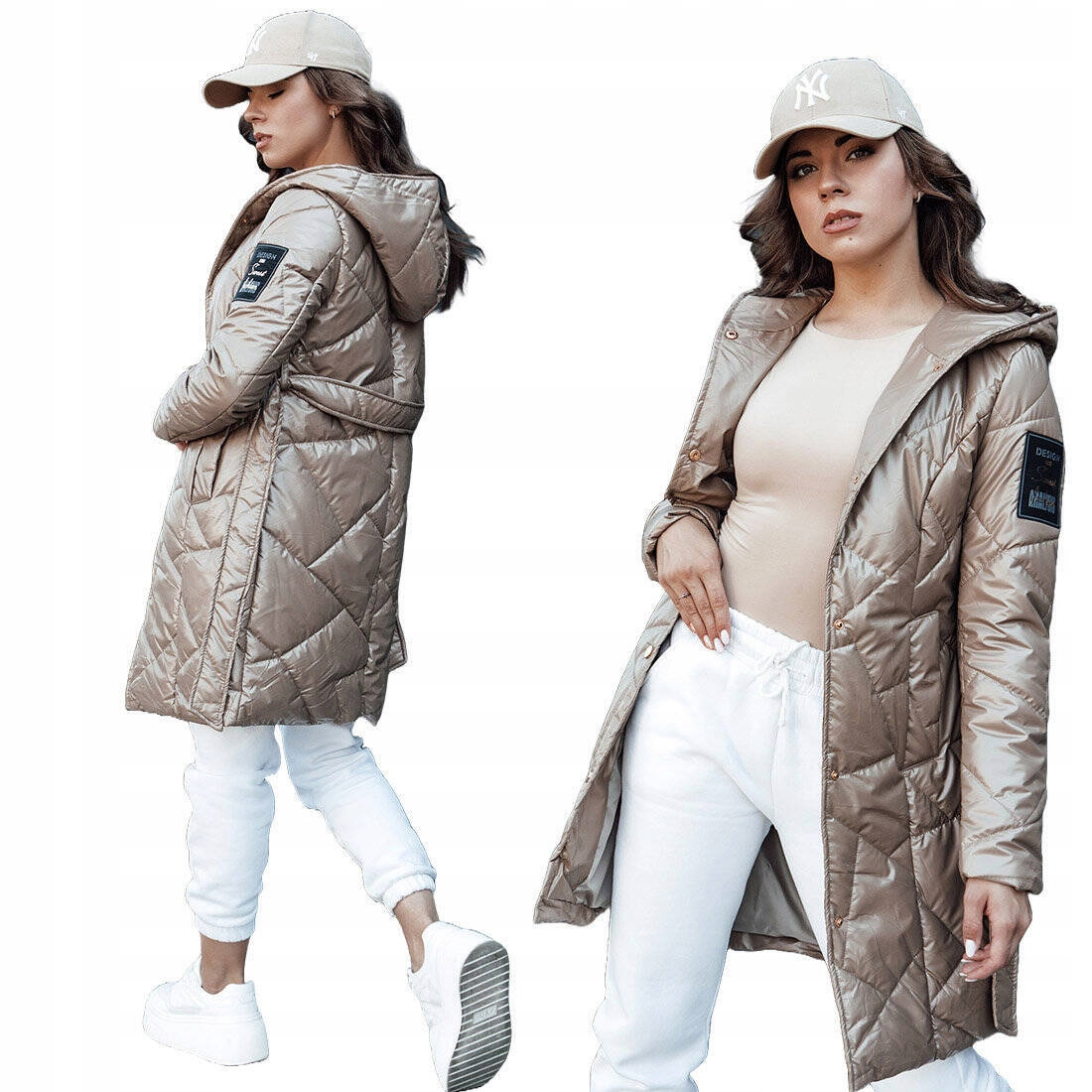 KURTKA PRZEJŚCIOWA DAMSKA PIKOWANA Z KAPTUREM BEŻOWA ty4411 - M ...