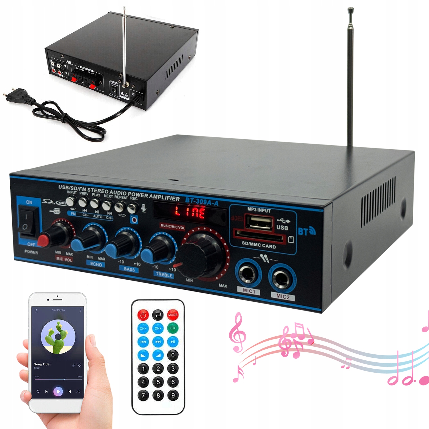 WZMACNIACZ AMPLITUNER HIFI STEREO BLUETOOTH SD USB RADIO FM 2-KANAŁOWY - Sklep, Opinie, Cena w ...