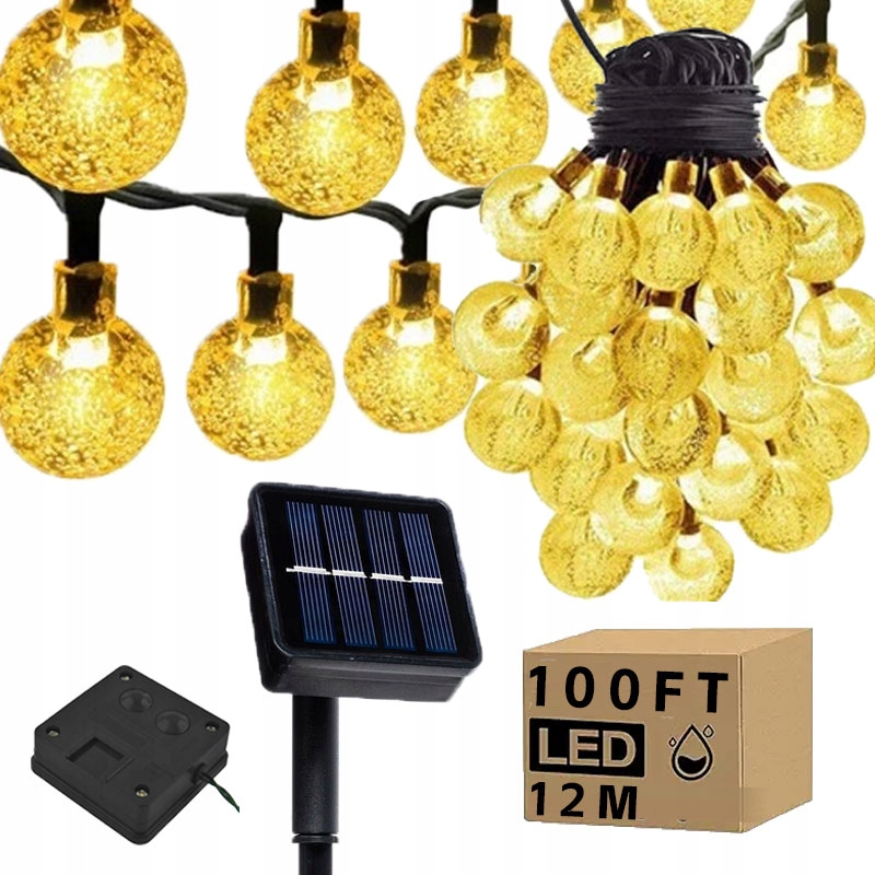 LED LÁMPÁK NAPELEMES KERTI FÜGGŐFÜZÉR 12M 100xLED KERTI DÍSZEK - Allegro