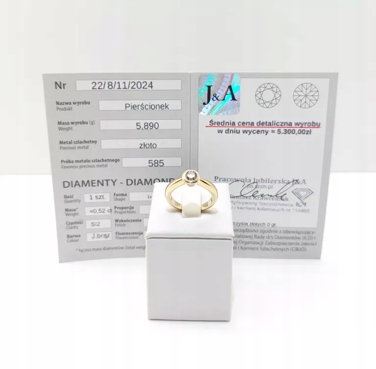 ZŁOTY PIERŚCIONEK BRYLANT 5,89G 0.52CT 585 R14 16976177055 - Allegro.pl