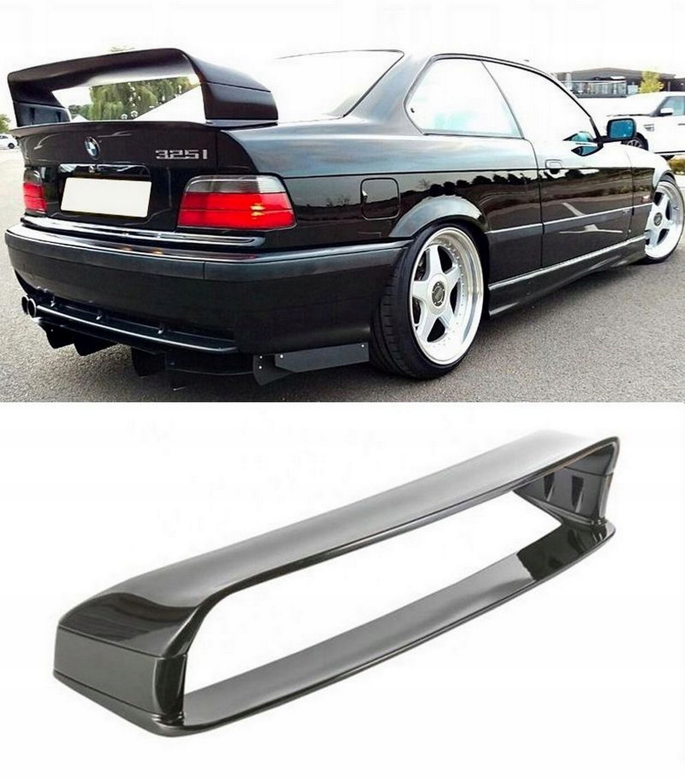 SPOILER NA KLAPĘ BMW E36 GT CLASS II + RISERY Z RISERAMI CZARNY POŁYSK ...