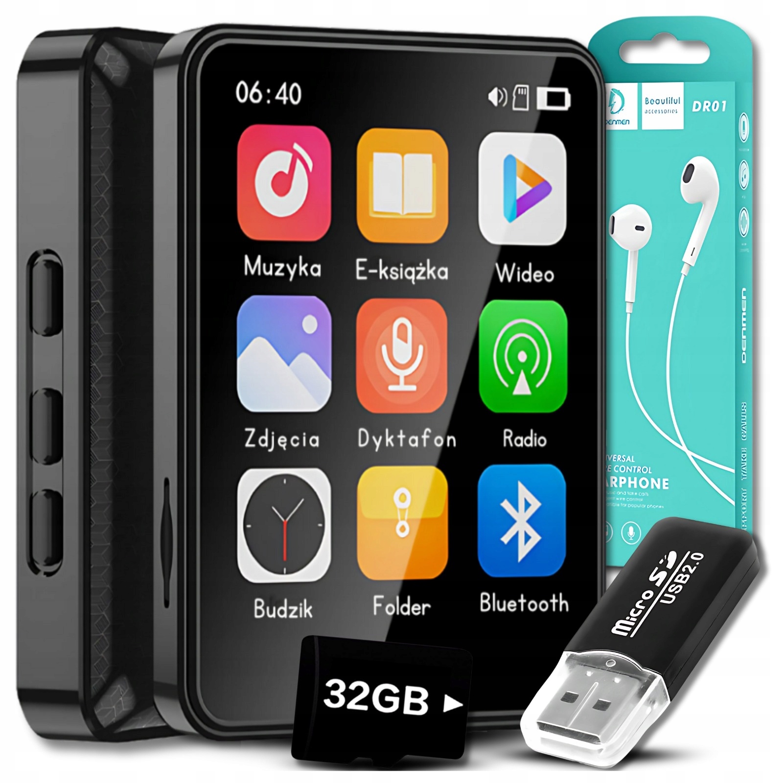 ODTWARZACZ MP3 MP4 32GB BLUETOOTH GŁOŚNIK PL MENU RADIO DYKTAFON ...