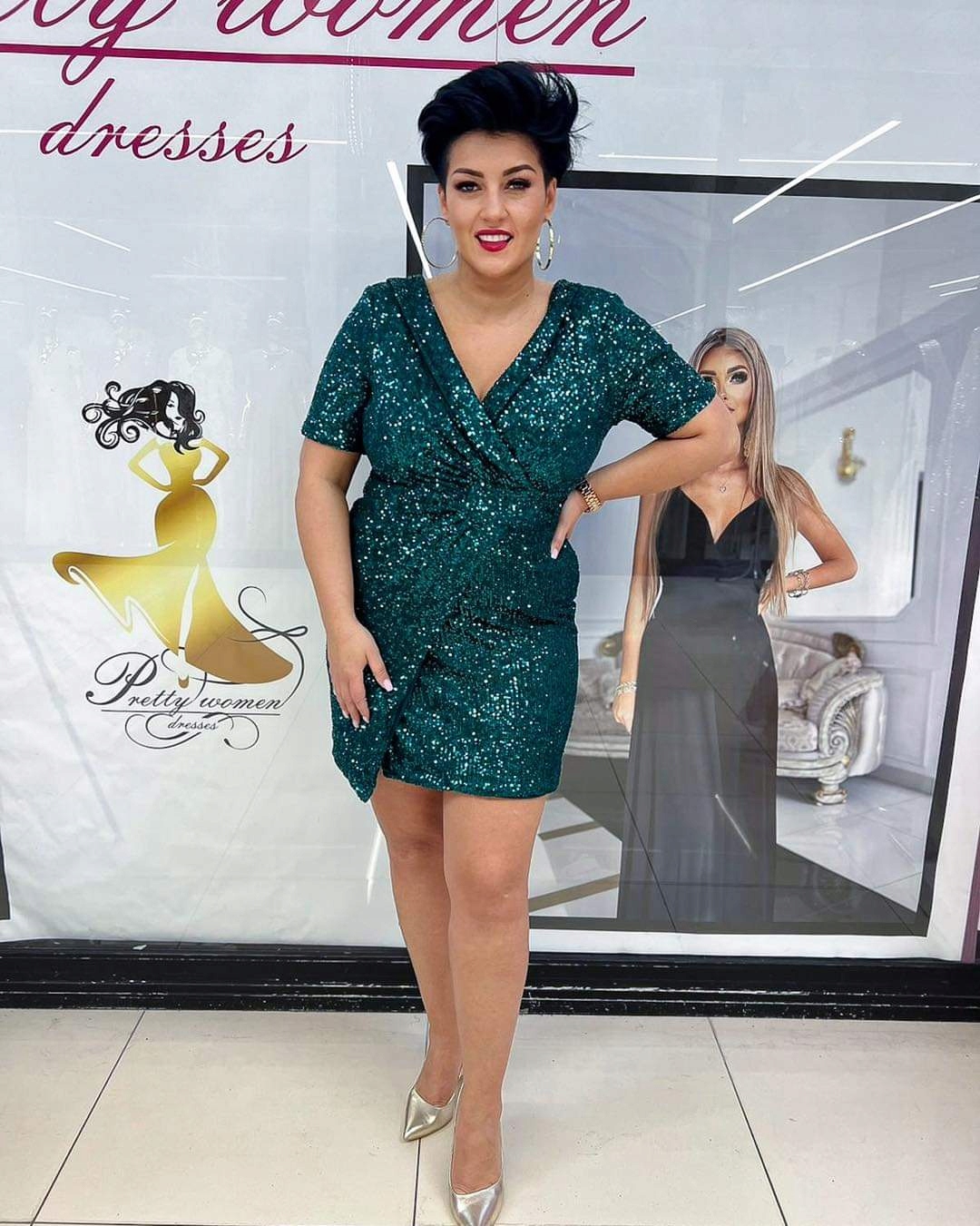 Sukienka 48 WIECZOROWA ELEGANCKA CEKINY KRÓTKA MINI PLUS SIZE PRETTY ...