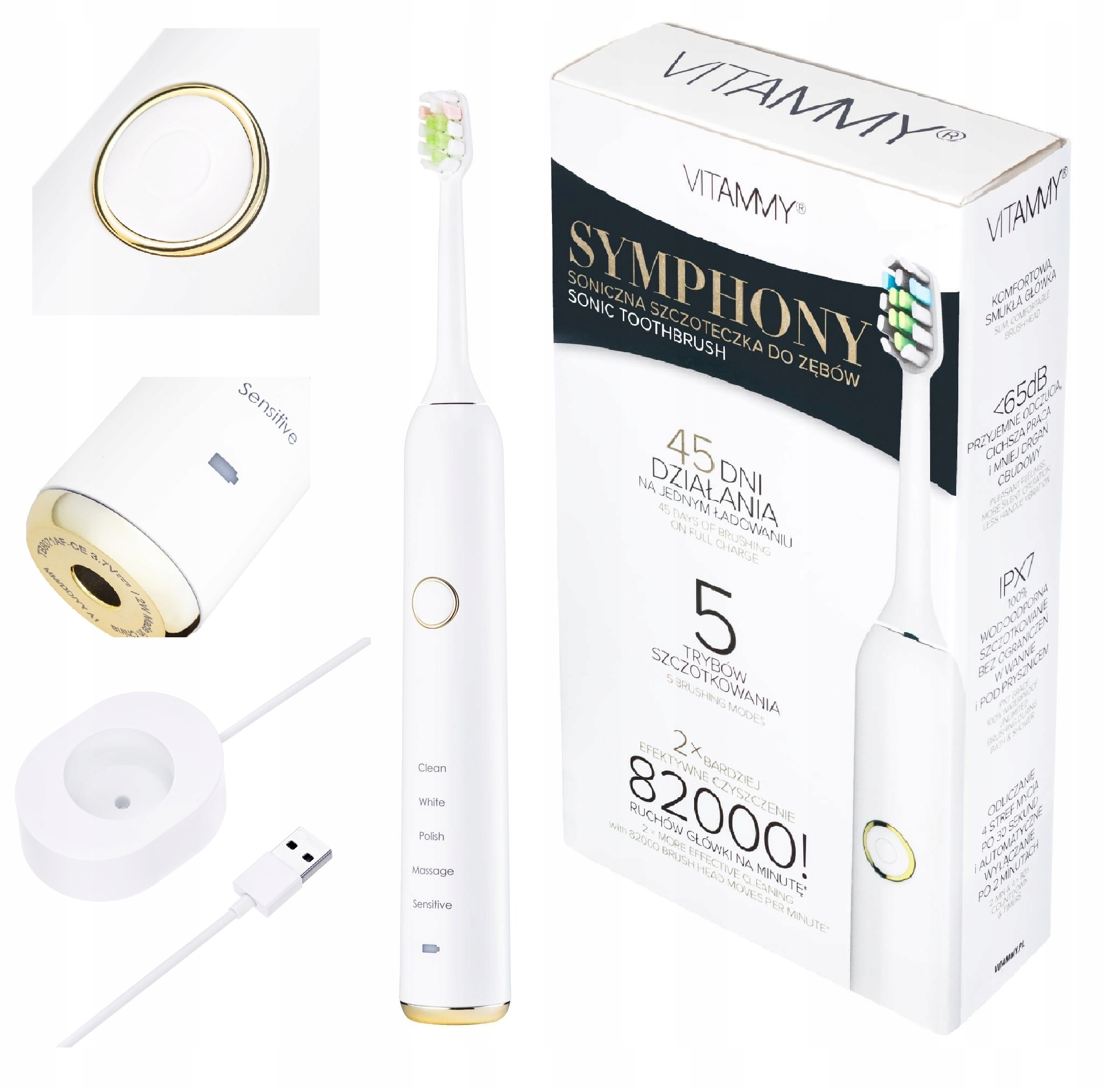 SZCZOTECZKA SONICZNA ELEKTRYCZNA DO ZĘBÓW VITAMMY SYMPHONY WHITE (5901793641393) • Cena, Opinie ...
