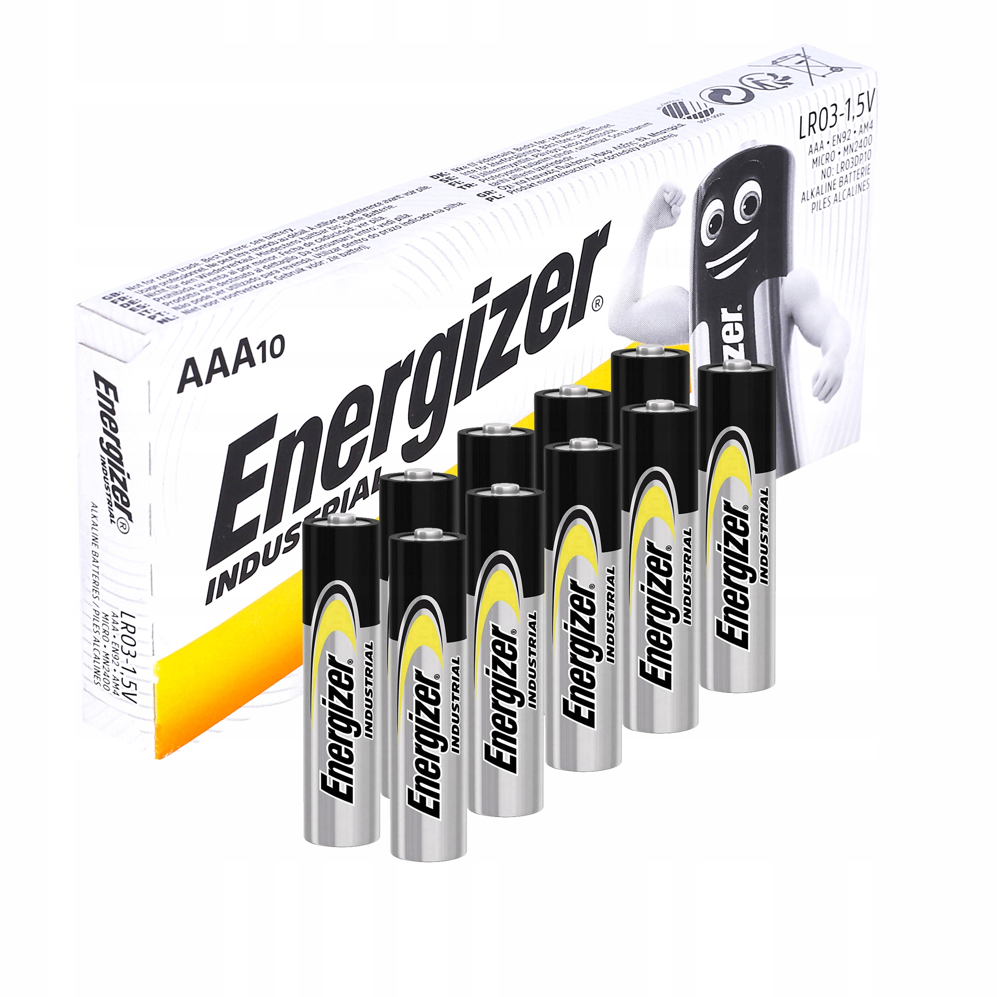 10x Mocna Bateria Energizer Industrial Alkaline Power LR03 R3 AAA ...