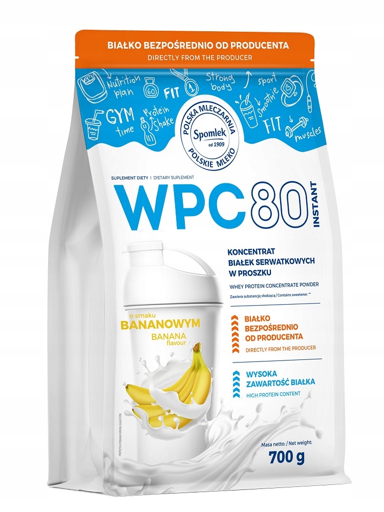 SPOMLEK WPC80 - KONCENTRAT BIAŁEK SERWATKOWYCH SMAK BANANOWY - 5900857012315 - 14833544579 - Allegro