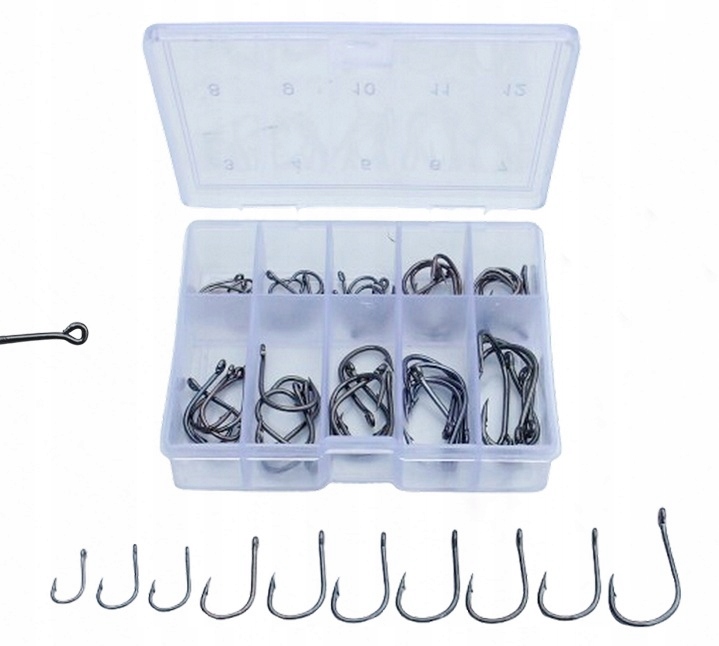 Haczyki gruntowe, spławikowe, z zadziorem FL ZESTAW HACZYKI Z OCZKIEM NA KAŻDĄ RYBĘ 50 SZT 50 ...