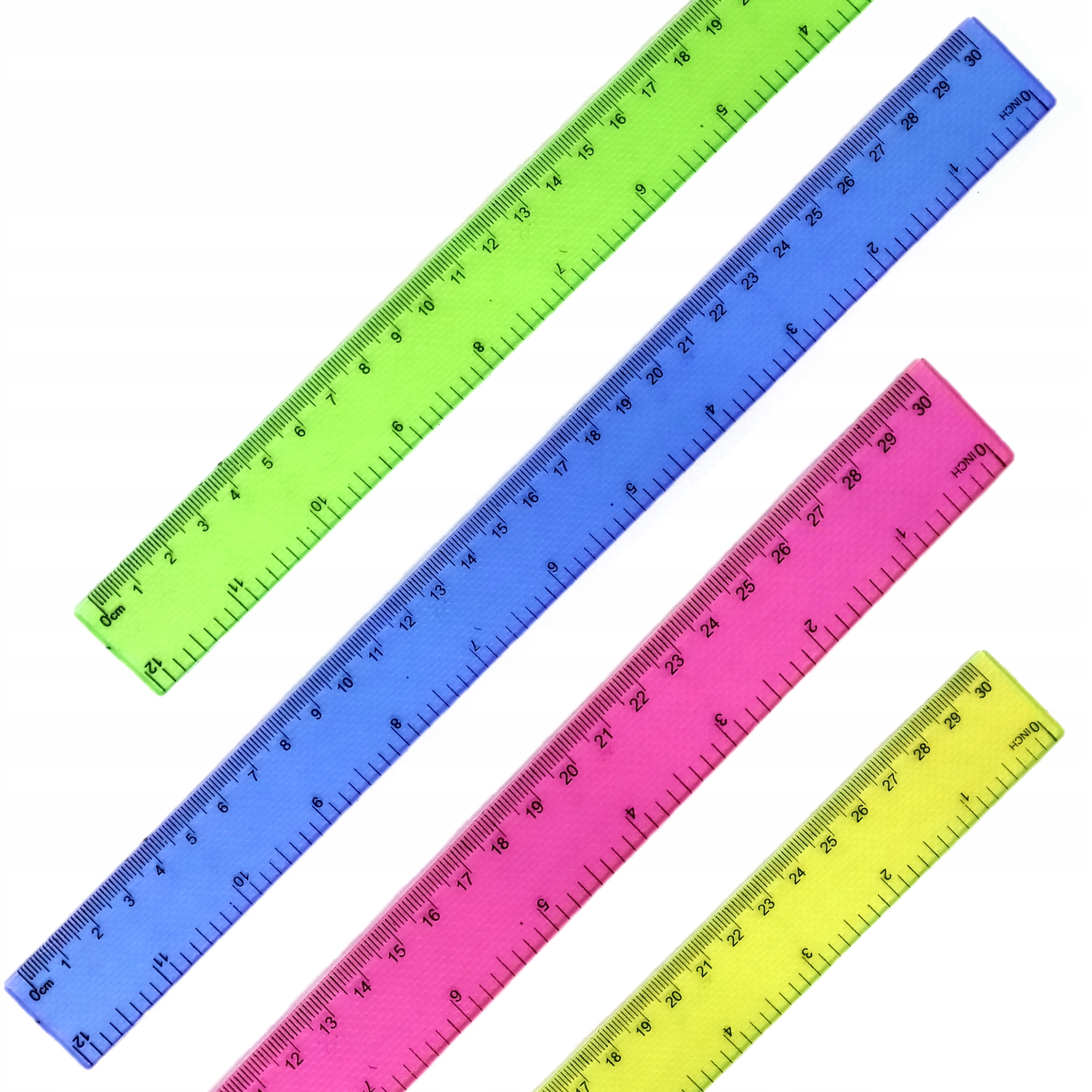 LINIJKI SZKOLNE ZESTAW LINIJEK LINIJKA SZKOLNA KOLORY 4 SZTUKI 30CM ...