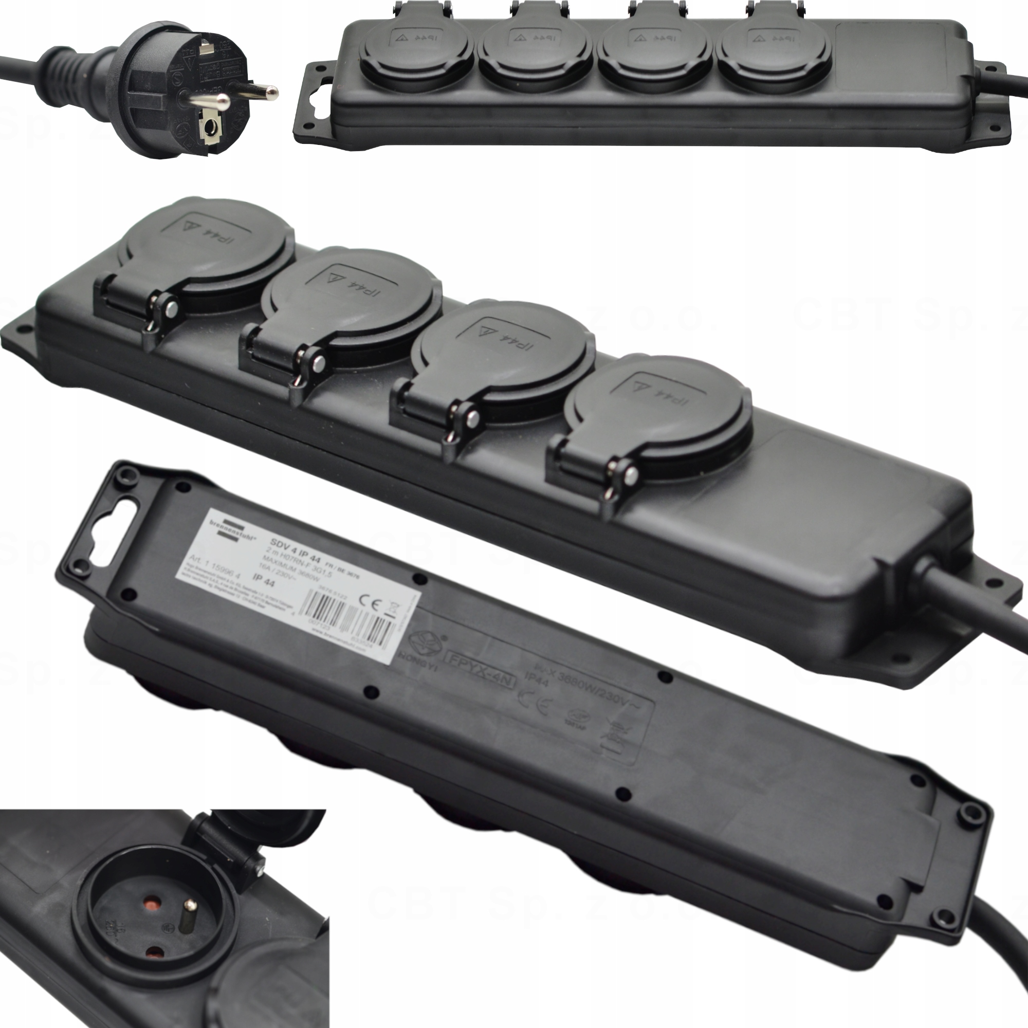 GNIAZDOWY PRZEDŁUŻACZ OGRODOWY 4 GNIAZDA 230V PRZEWÓD 2M IP44 BUDOWLANY ...