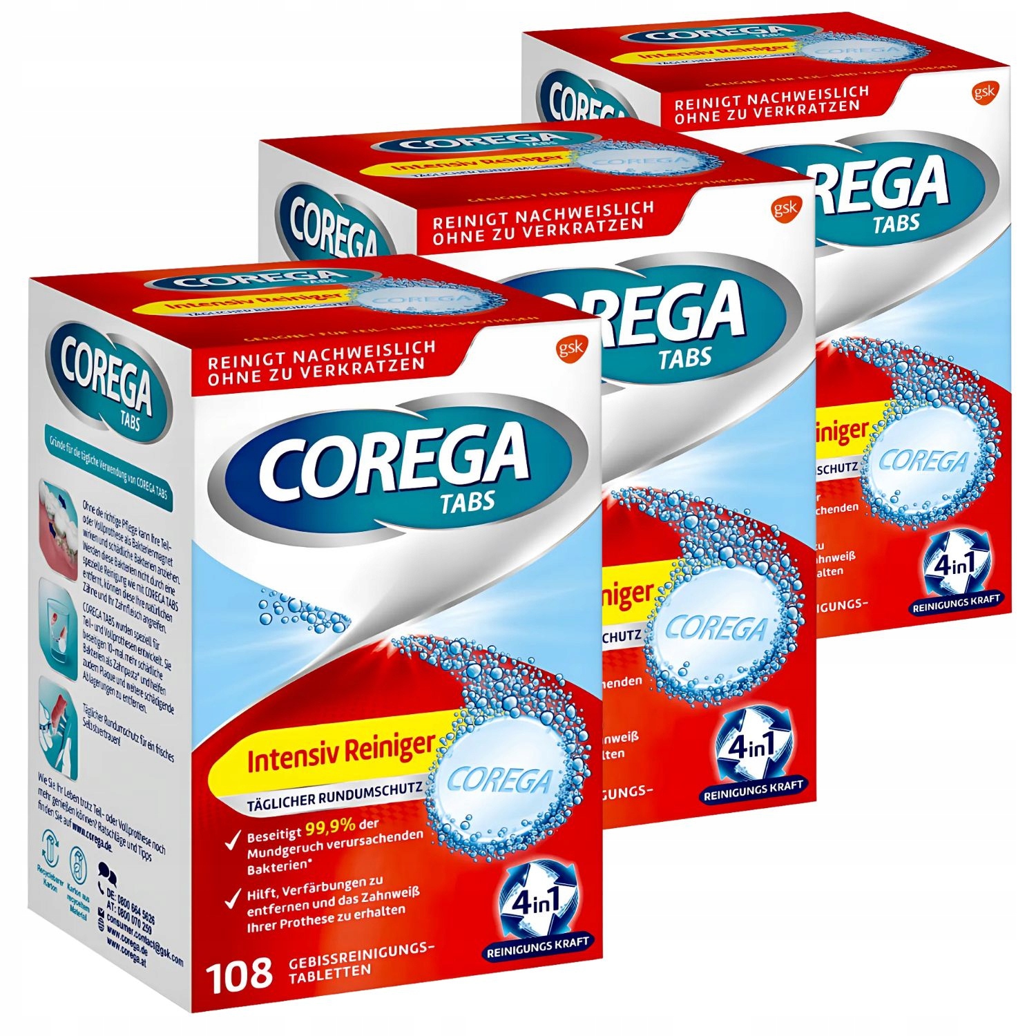 Corega Tabs Tabletki do czyszczenia protez zębowych 4w1 136 tab. x3 ...