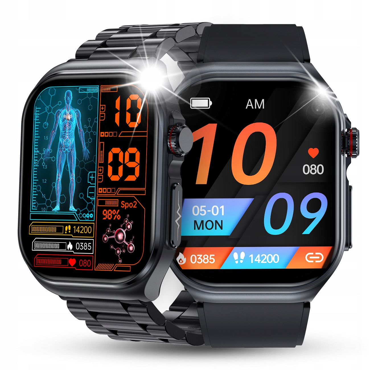 SMARTWATCH MĘSKI ZEGAREK EKG POMIAR CIŚNIENIA AMOLED POWIADOMIENIA ...