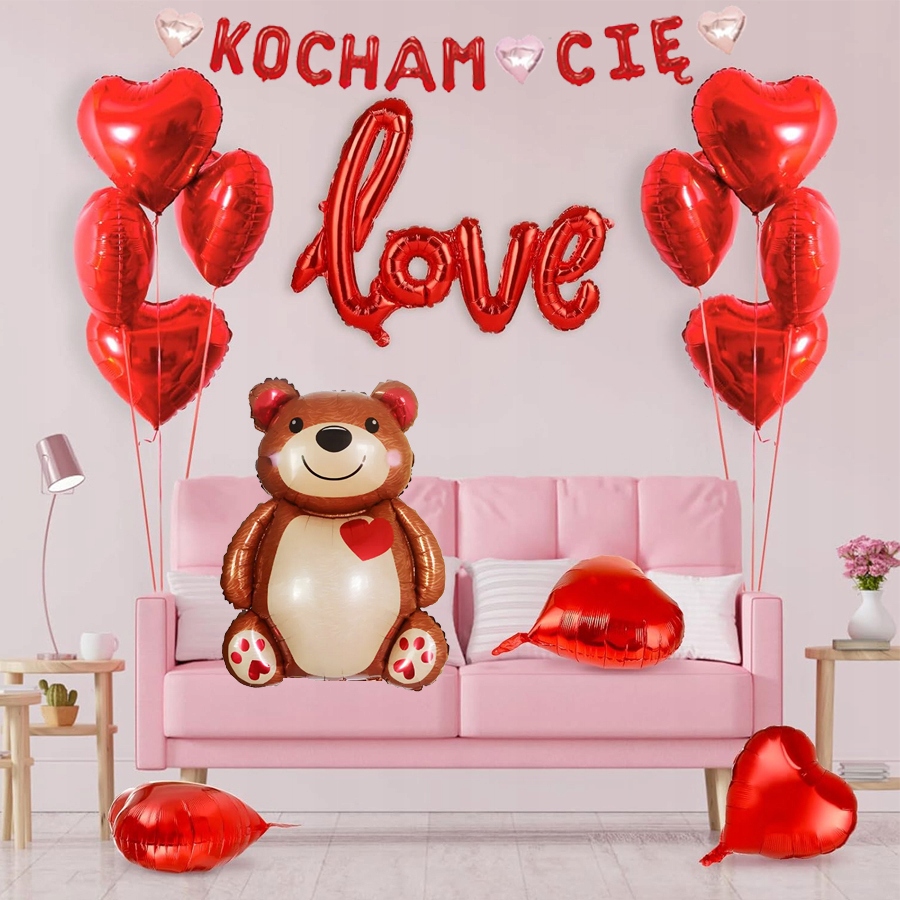 BALONY LOVE WALENTYNKI CZERWONY BALON MIŚ SERCE DZIEŃ MAMY ROCZNICA ...